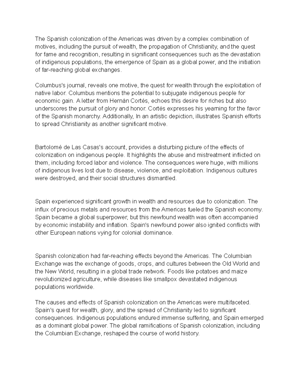 DBQ summer work - history - The Spanish colonization of the Americas ...