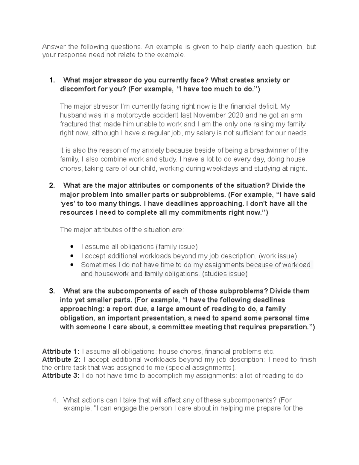 Assignment no. 5 - Answer the following questions. An example is given ...