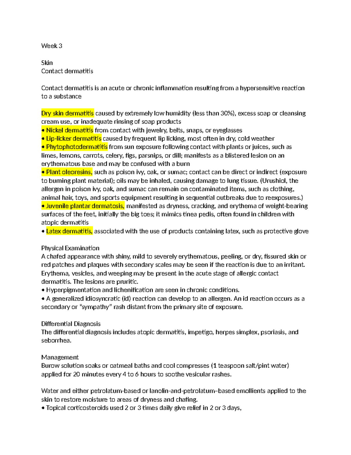 Midterm note NR602 - Week 3 Skin Contact dermatitis Contact dermatitis ...