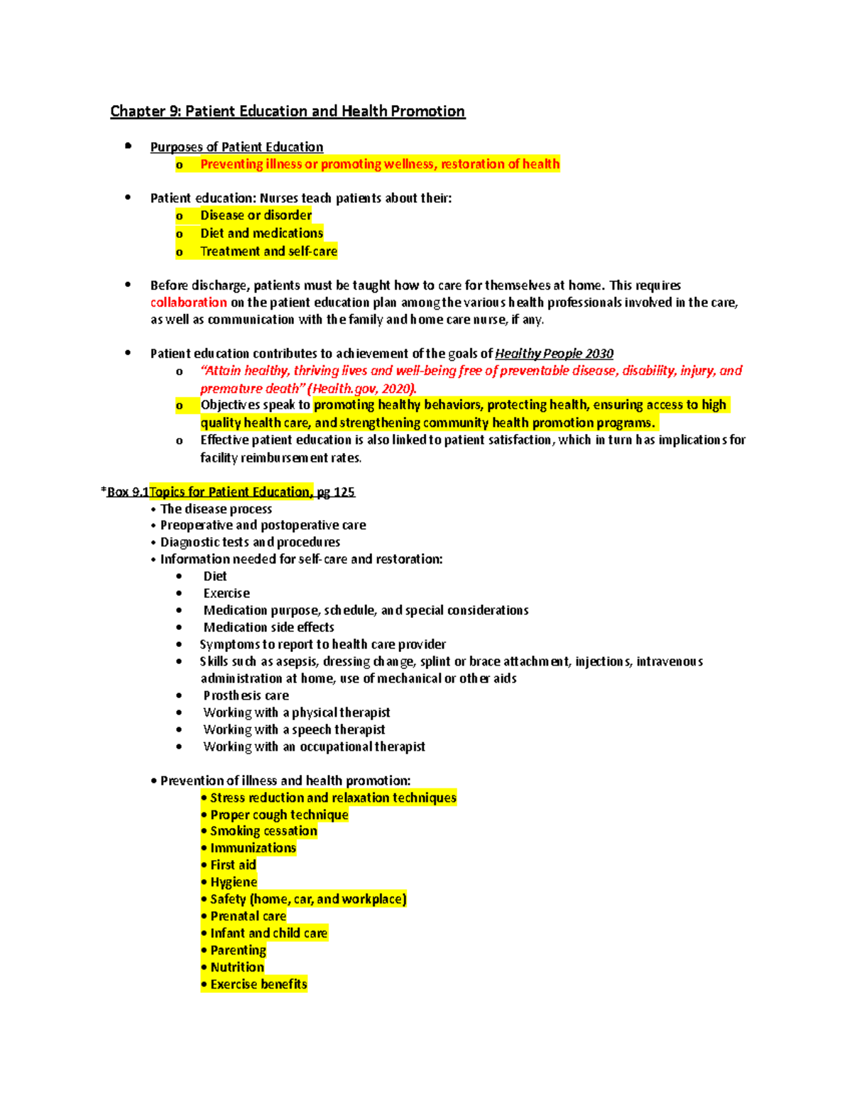 Chapter 9 handout - Lecture and text notes. - Chapter 9: Patient ...