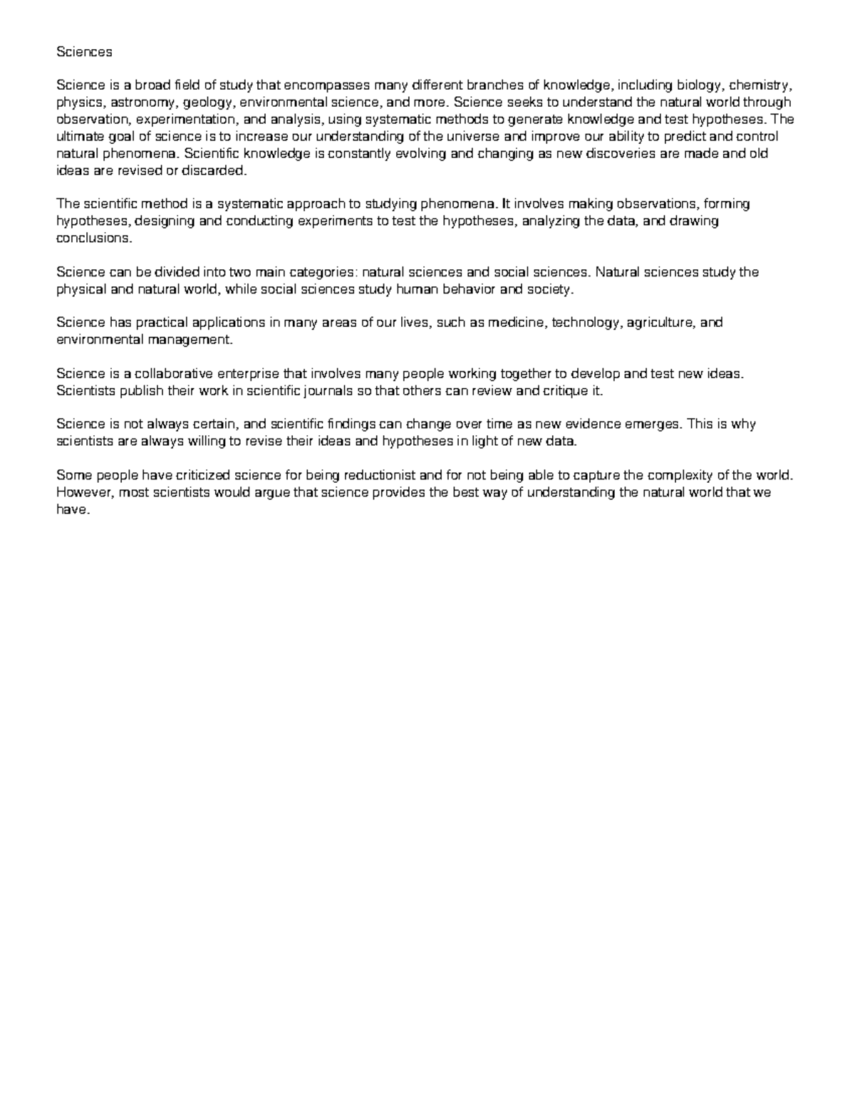 Sciences - Sciences Science is a broad field of study that encompasses ...