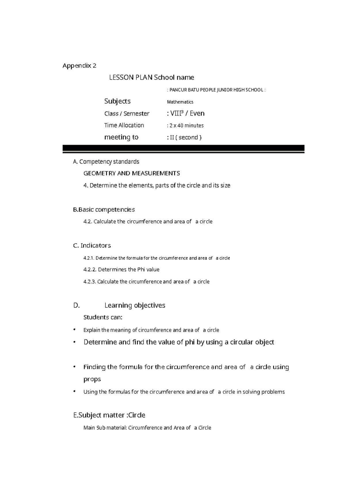 Math Notes-19 - Math Notes-19 - Appendix 2 LESSON PLAN School name ...