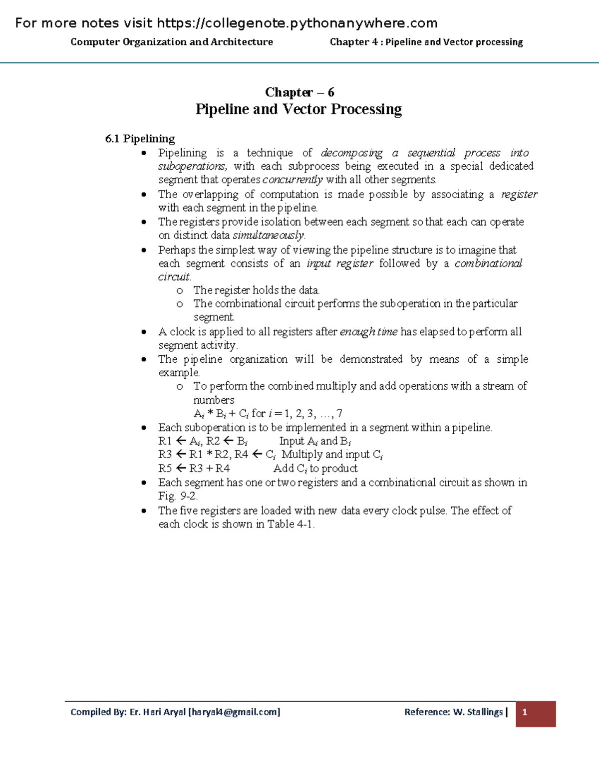 Unit 6 pipelining 63 - Computer Organization and Architecture Chapter 4 : Pipeline and Vector ...