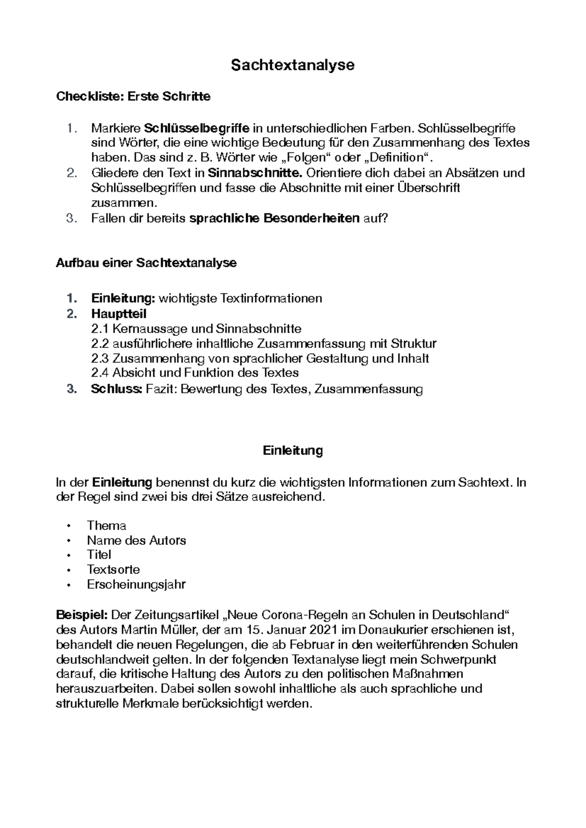 Sachtextanalyse - Sachtextanalyse Checkliste: Erste Schritte 1 ...