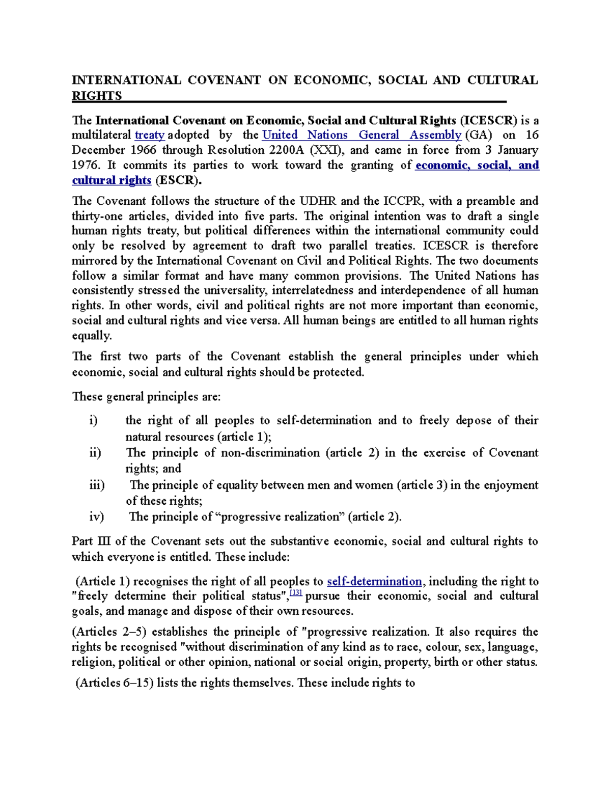 Icescr Notes - DFAFA - INTERNATIONAL COVENANT ON ECONOMIC, SOCIAL AND ...