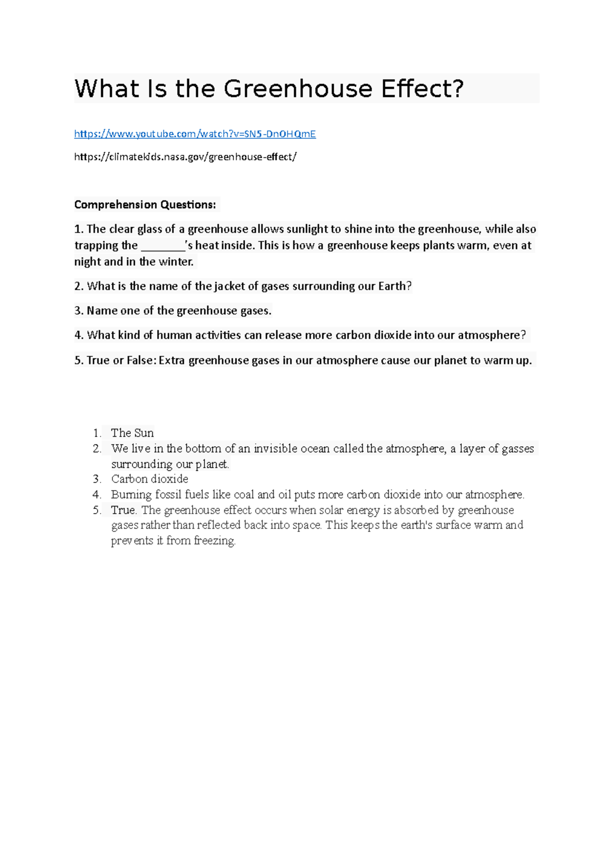 Assignment 09 Earth Science What Is the Greenhouse Effect - What Is the ...