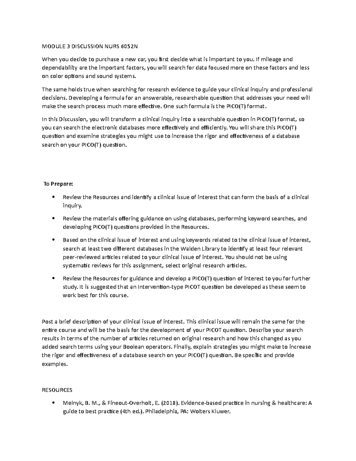 Developing a PICO(T) Question for Effective Database Searching - Studocu