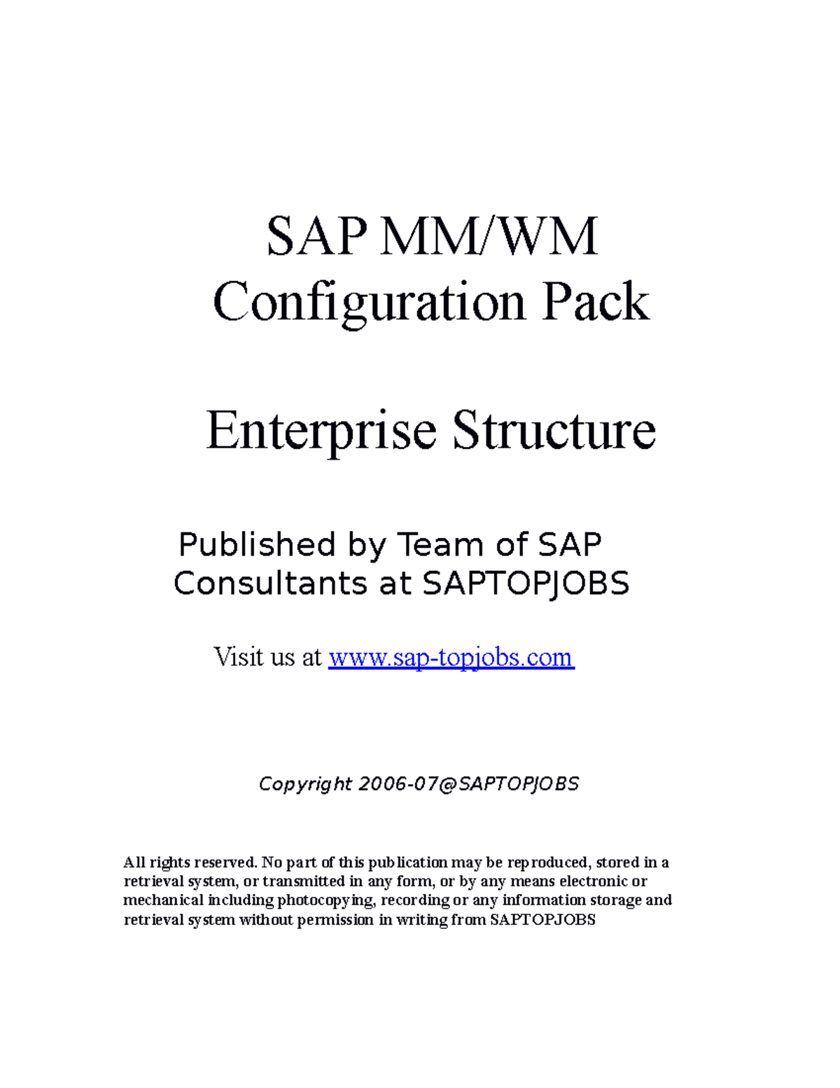 Mm Enterprise Structure Configuration Sap Mm Wm Configuration Pack