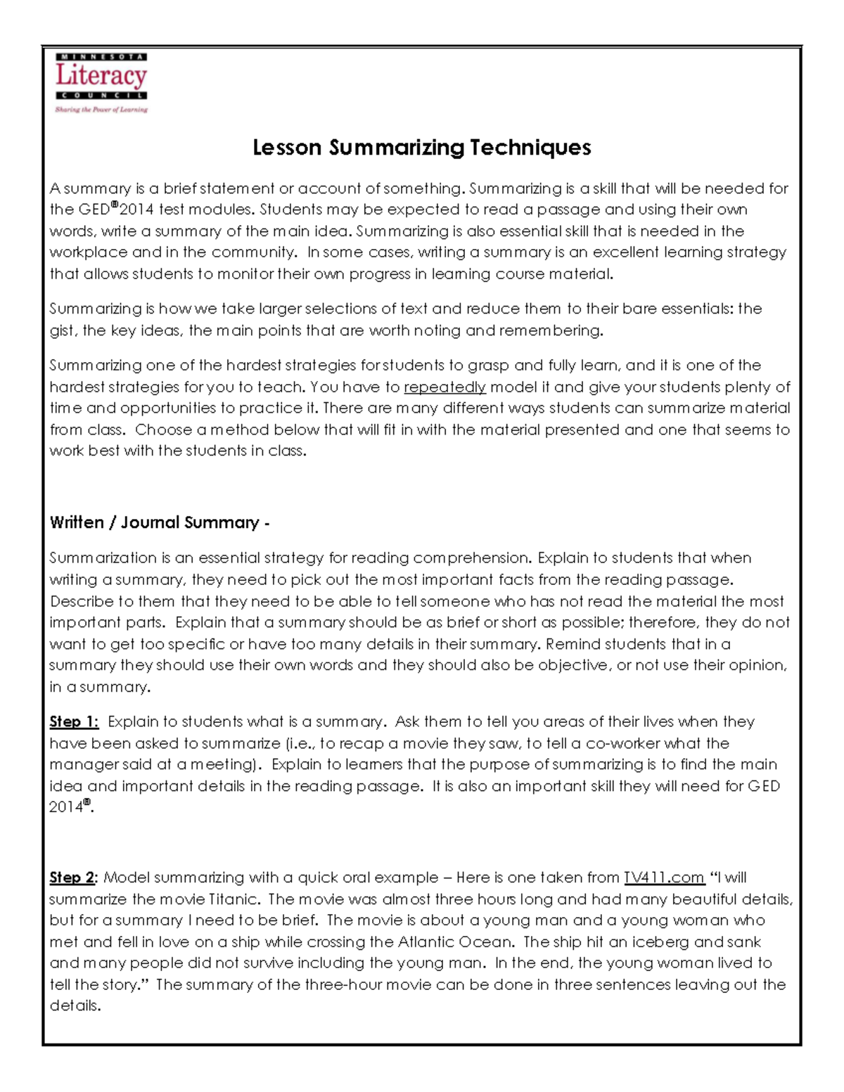 Routine 4 summarizing techniques - Lesson Summarizing Techniques A ...