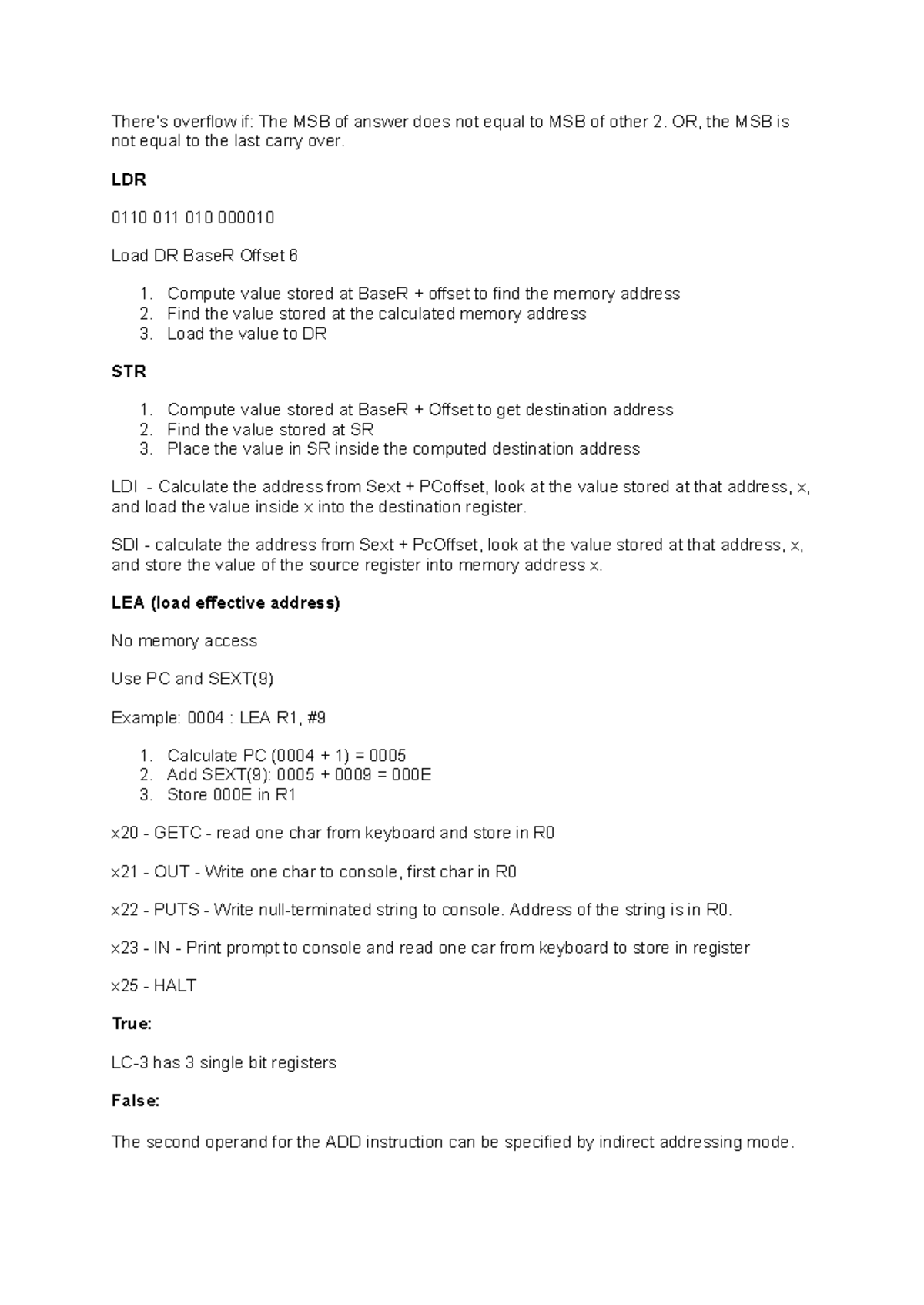 Compsci 210 Cheatsheet - There’s overflow if: The MSB of answer does not equal to MSB of other 2 ...