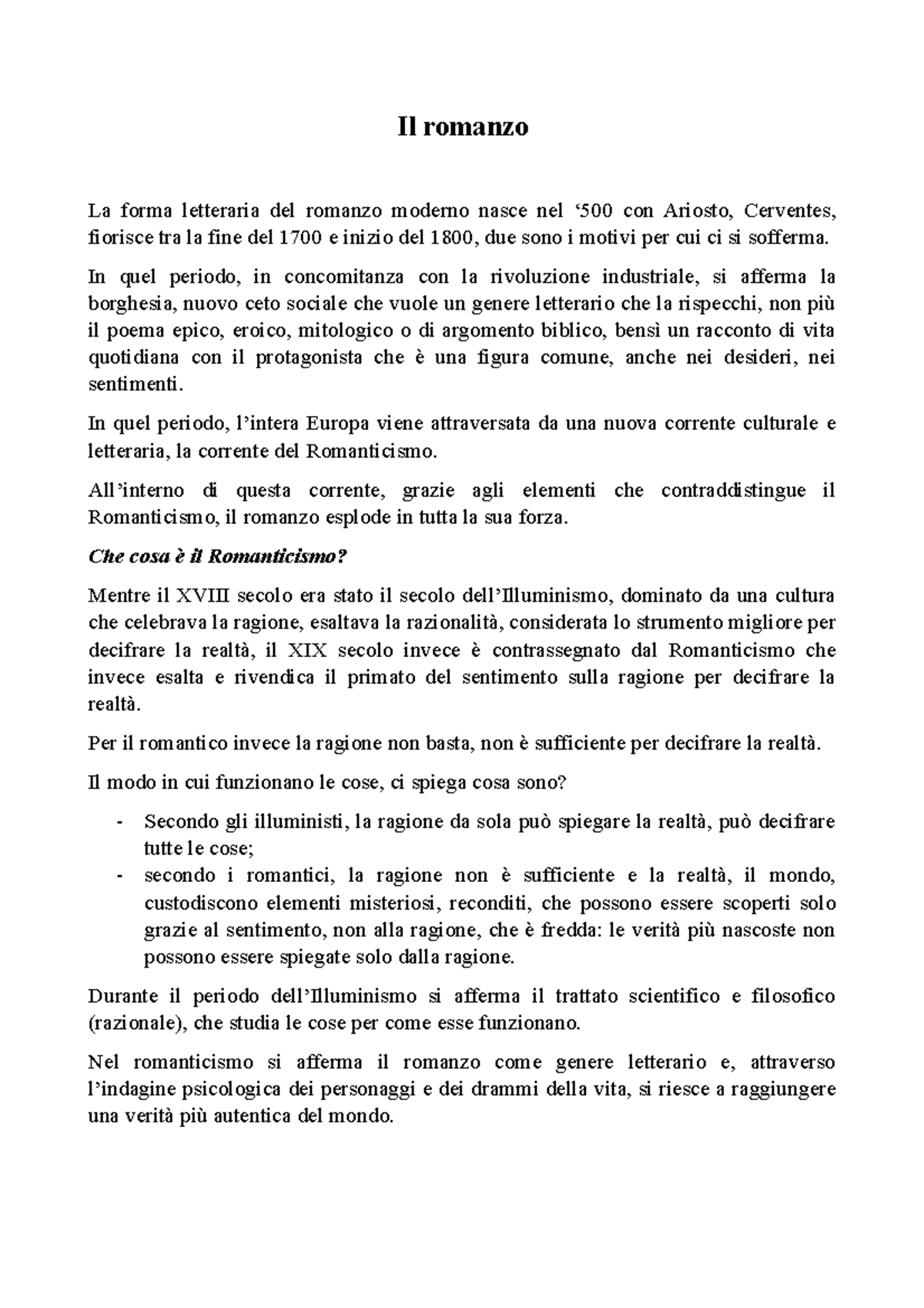 Il romanzo - generi letterari - Il romanzo La forma letteraria del ...