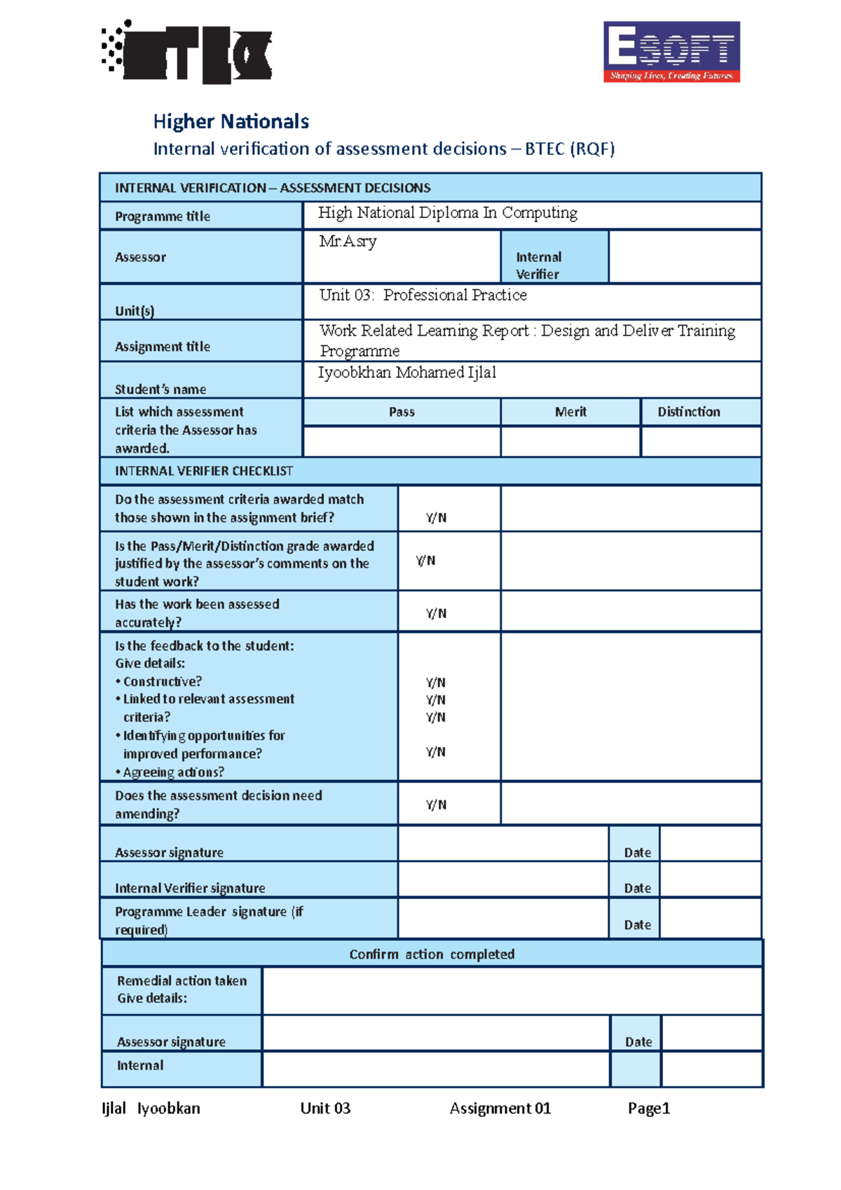 Unit-03 Professional Practice - Higher Nationals Internal verification ...