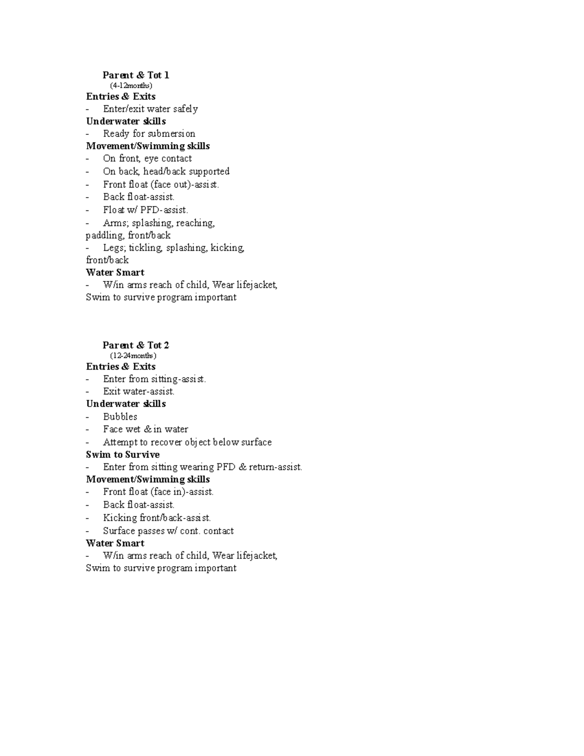 Swim to Survive - dew - Parent & Tot 1 (4-12months) Entries & Exits ...