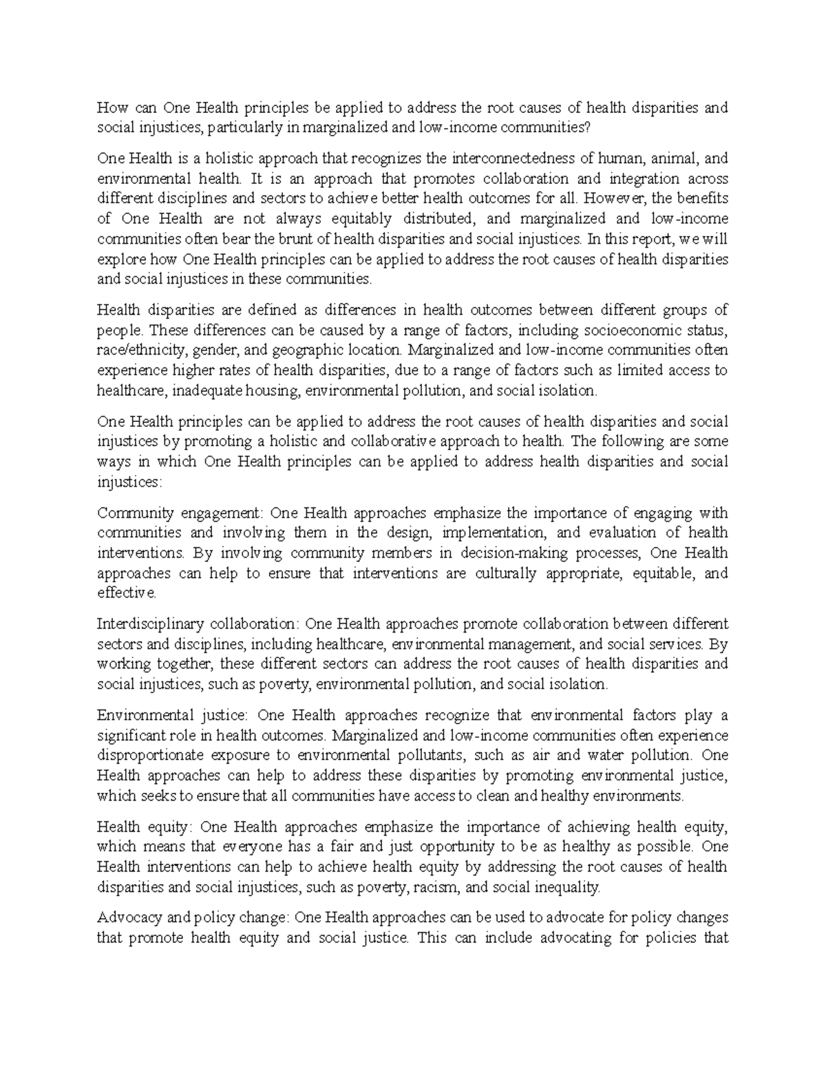 How can One Health principles be applied to address the root causes of ...