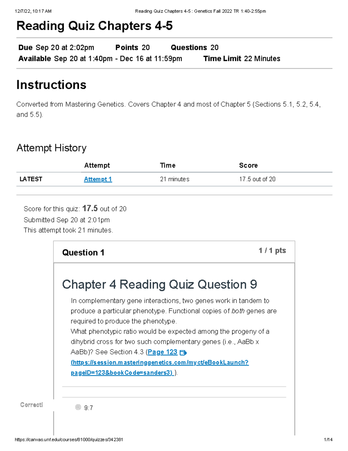 Chapter 4-5 Reading Quiz - Reading Quiz Chapters 4- Due Sep 20 at 2 ...