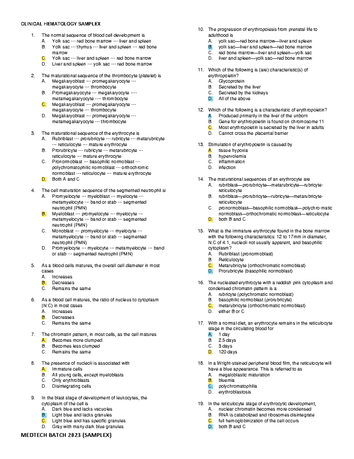 Hematology 1 Practice Exam Samplex (Prelim-Finals) - CLINICAL ...
