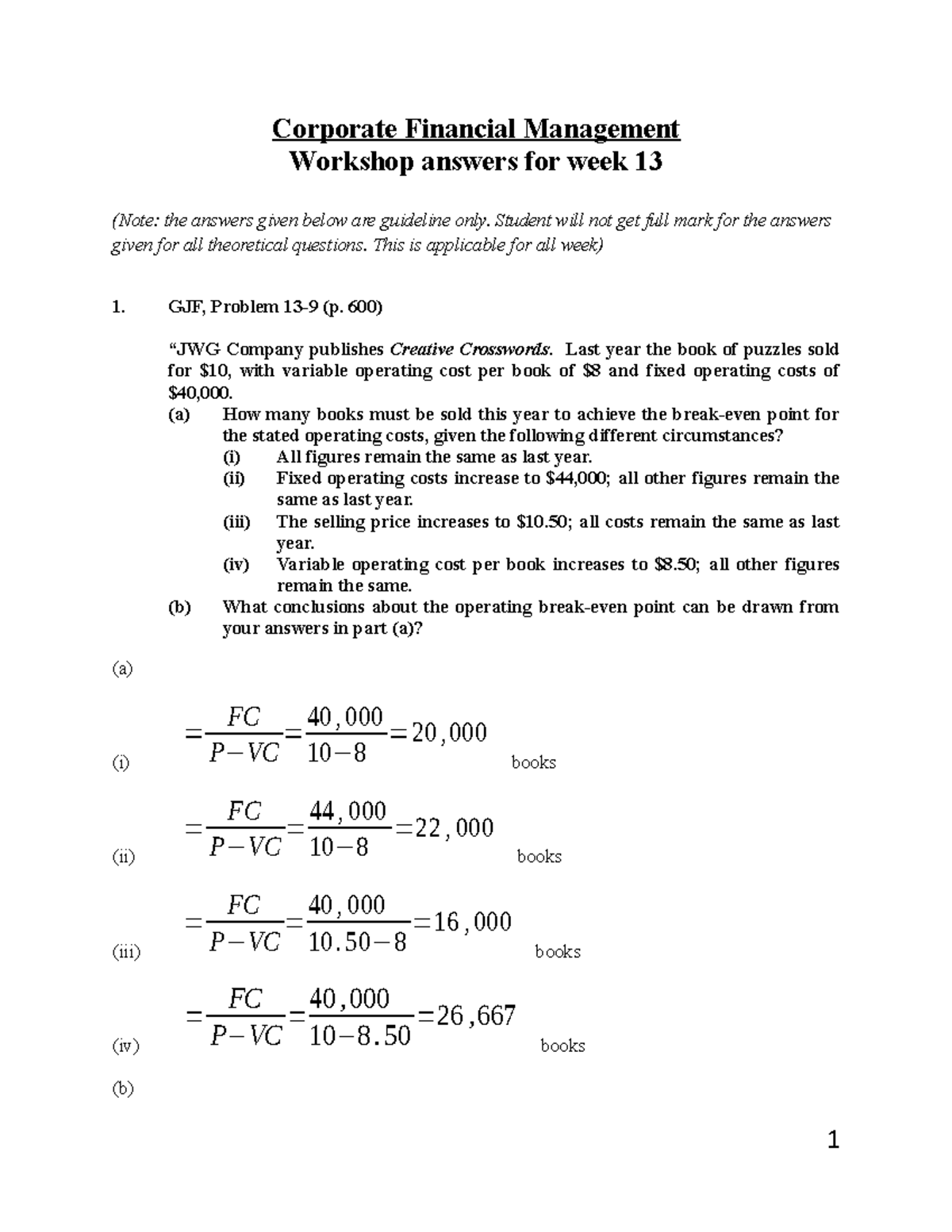 Answers for Workshop 13 Revision - 200488 - UWS - Studocu