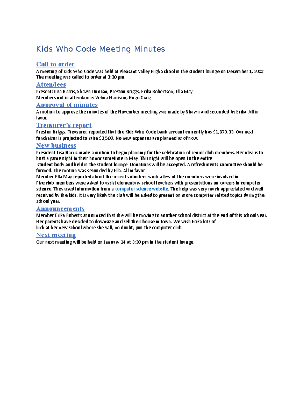 3.10 Kids Who Code Meeting Minutes 2 - Kids Who Code Meeting Minutes ...