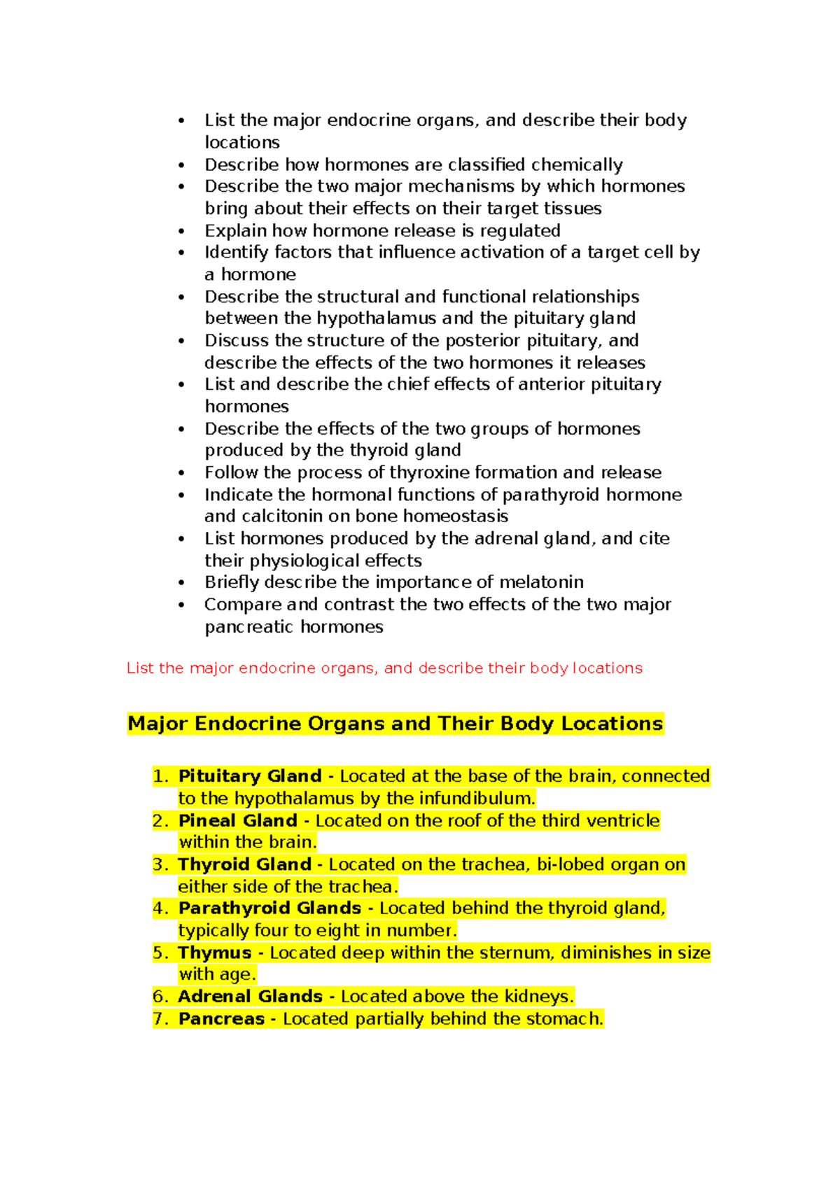 Endocrine System - Summary Health Science - List the major endocrine ...