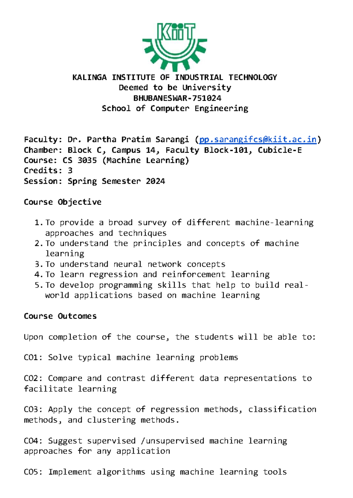 CI course handout - KALINGA INSTITUTE OF INDUSTRIAL TECHNOLOGY Deemed ...