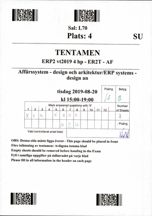 ERP2 Exempeltenta 1 V04 - Affärssystem, design och arkitektur. Sida 1 av 3. Affärssystem, design ...