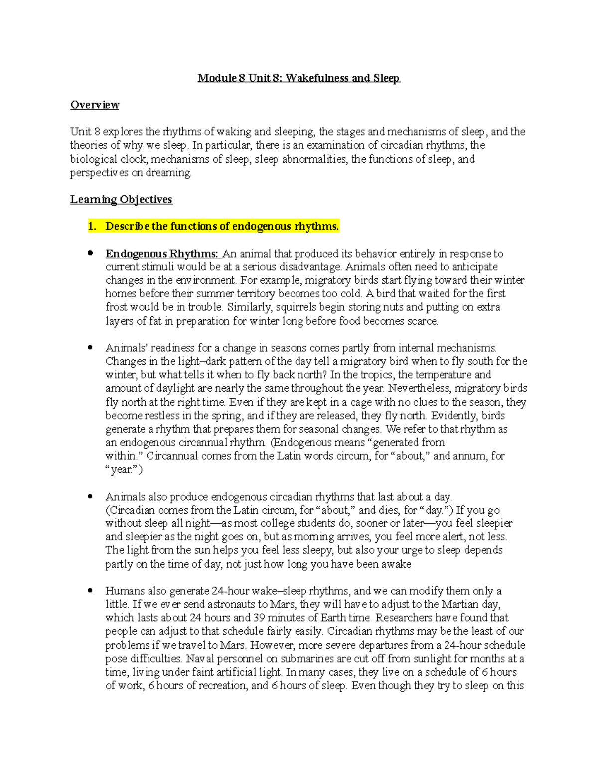 Module 8.1 Wakefulness and Sleep - Module 8 Unit 8: Wakefulness and ...