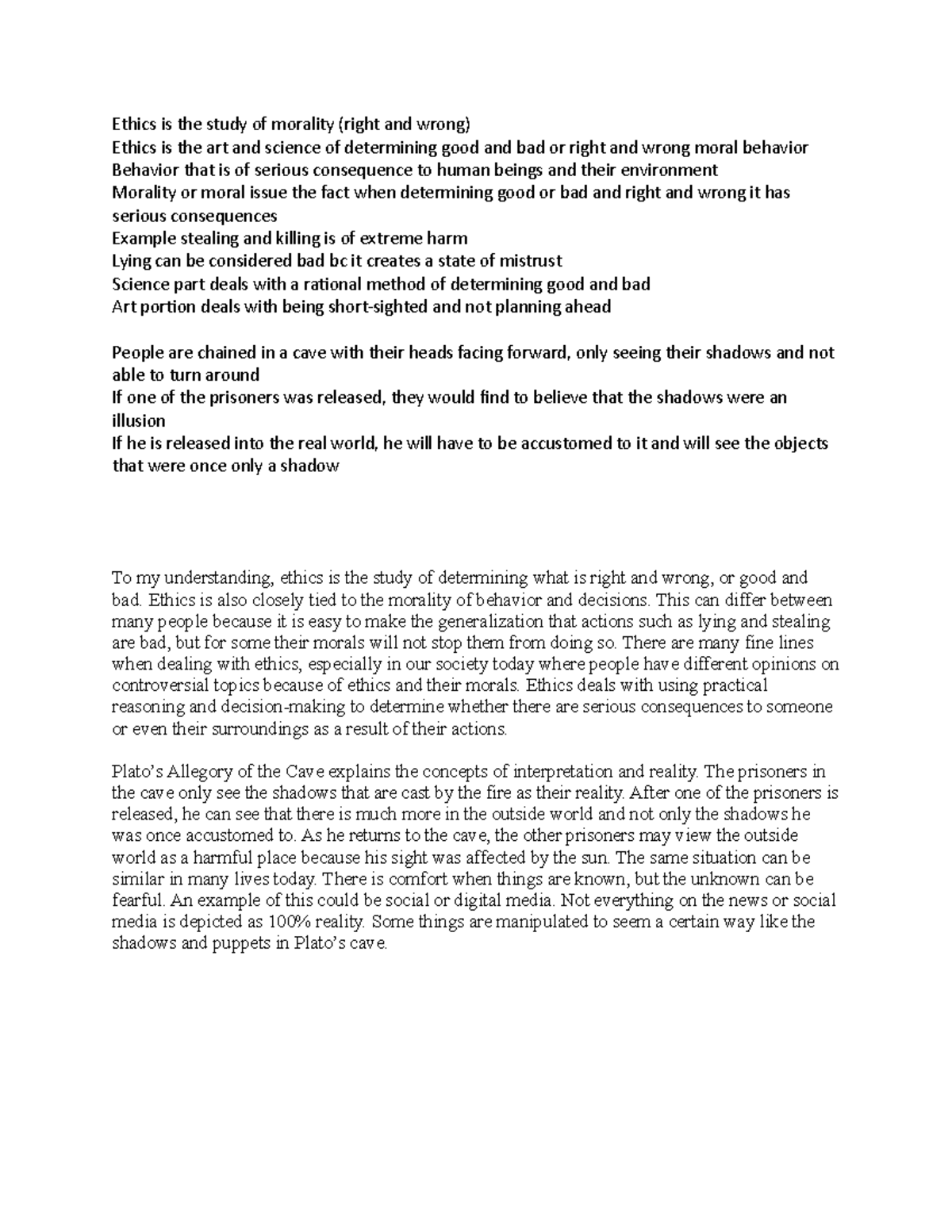 Ethics Discussion 1 - Written assignment on the idea of morality ...