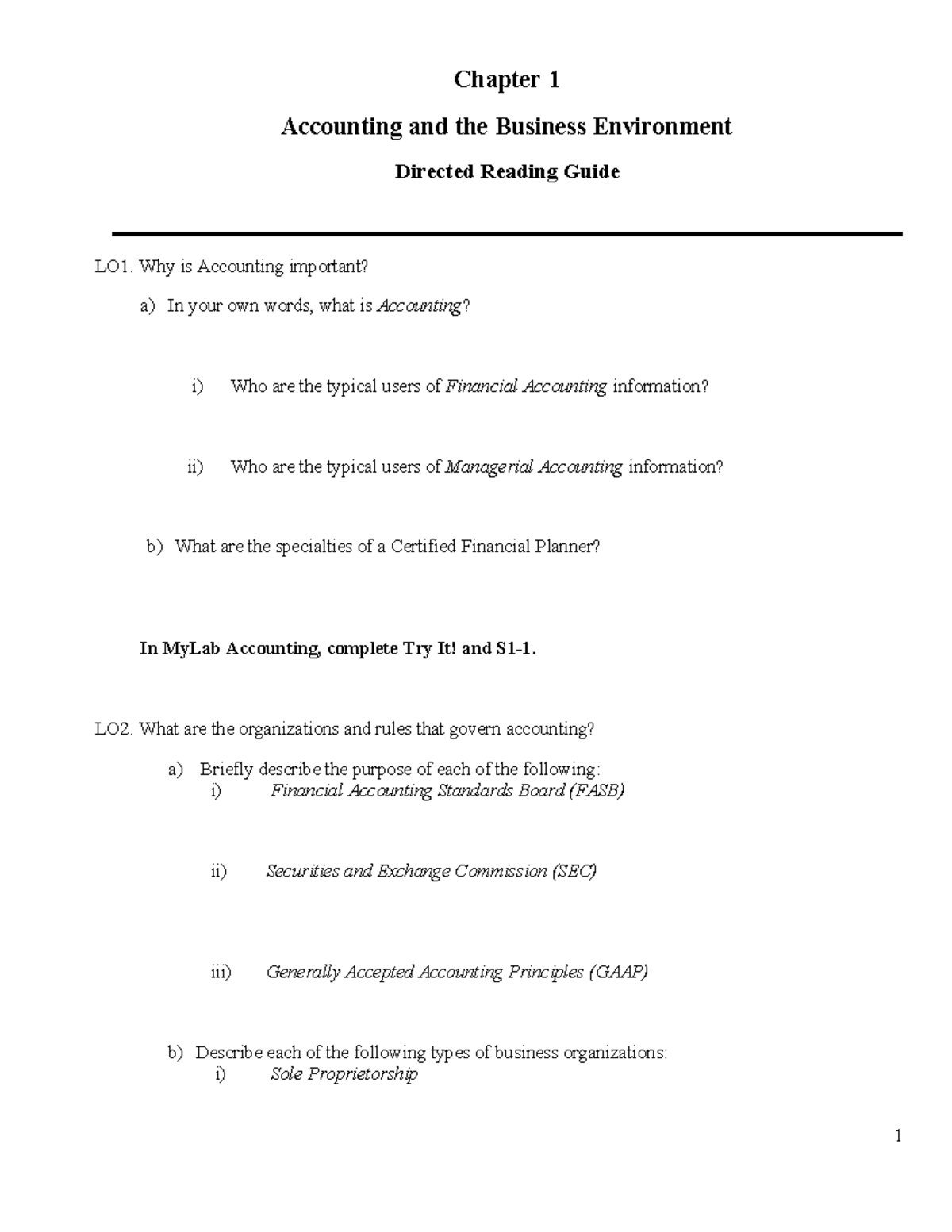 Directed reading guide 7e F01 student - Chapter 1 Accounting and the ...