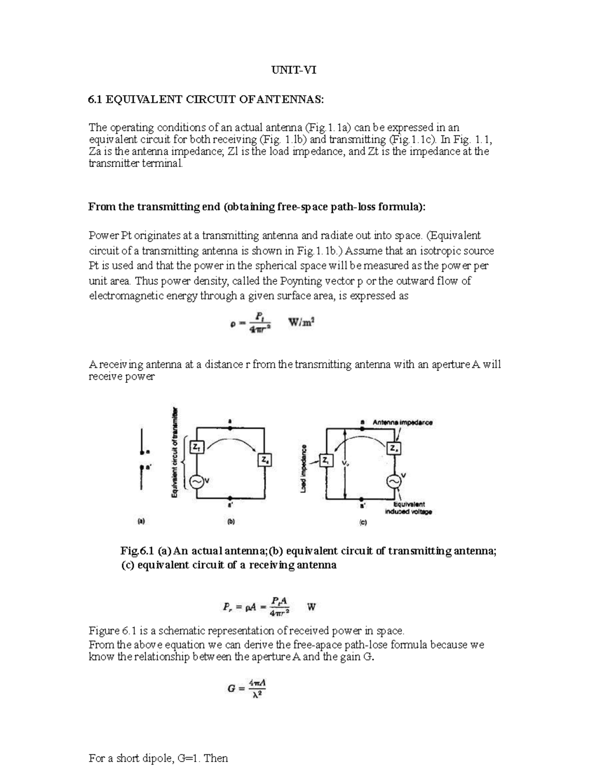 Cellular and Mobile Communications U6 full - UNIT-VI 6 EQUIVALENT CIRCUIT OF ANTENNAS: The ...