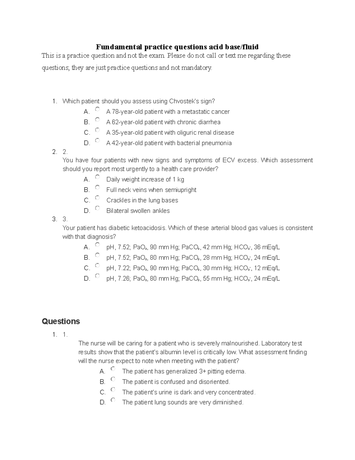 Fundamental practice questions acid base - Fundamental practice ...