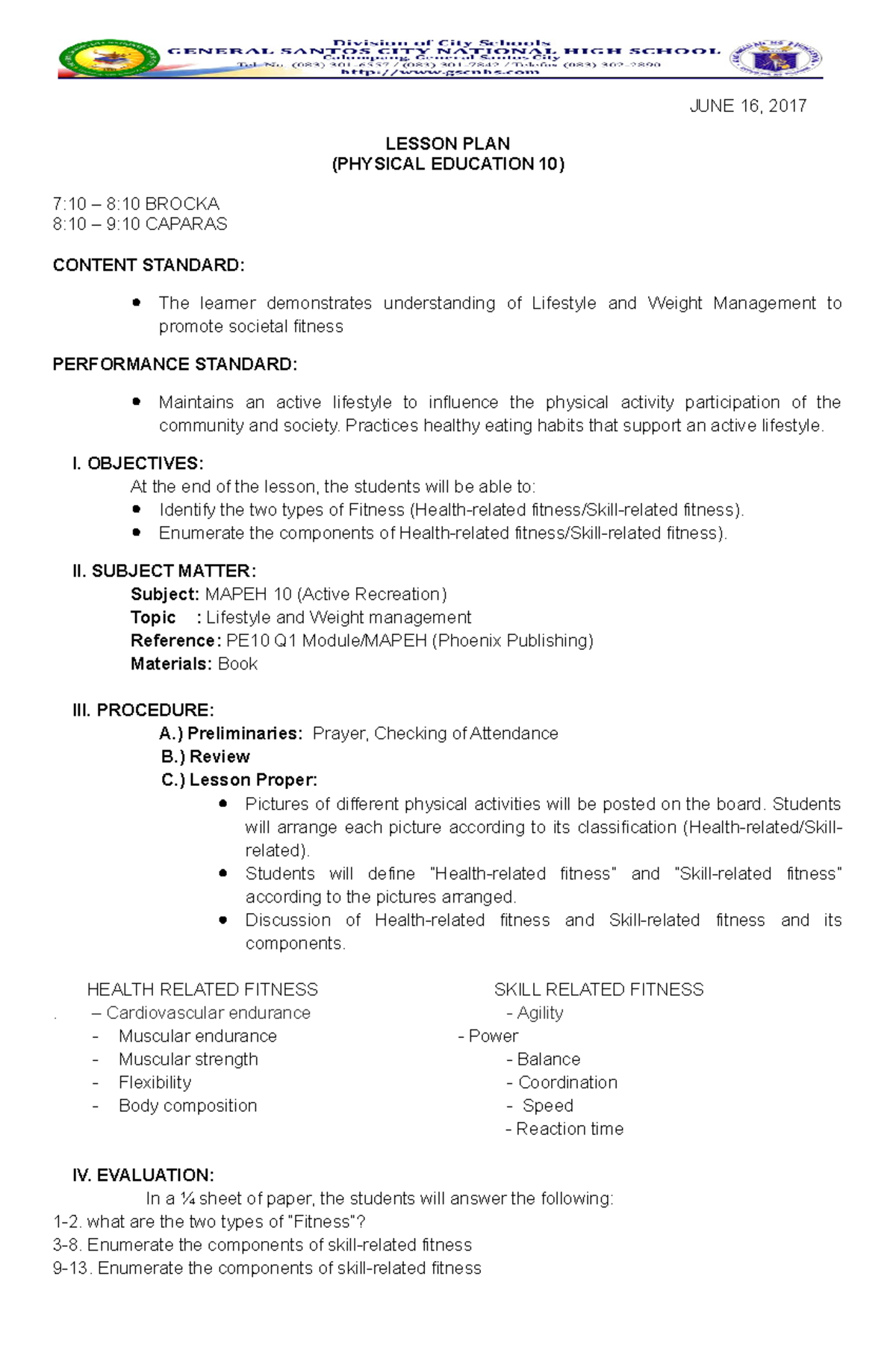 June 16-23 - ........................ - JUNE 16, 2017 LESSON PLAN ...