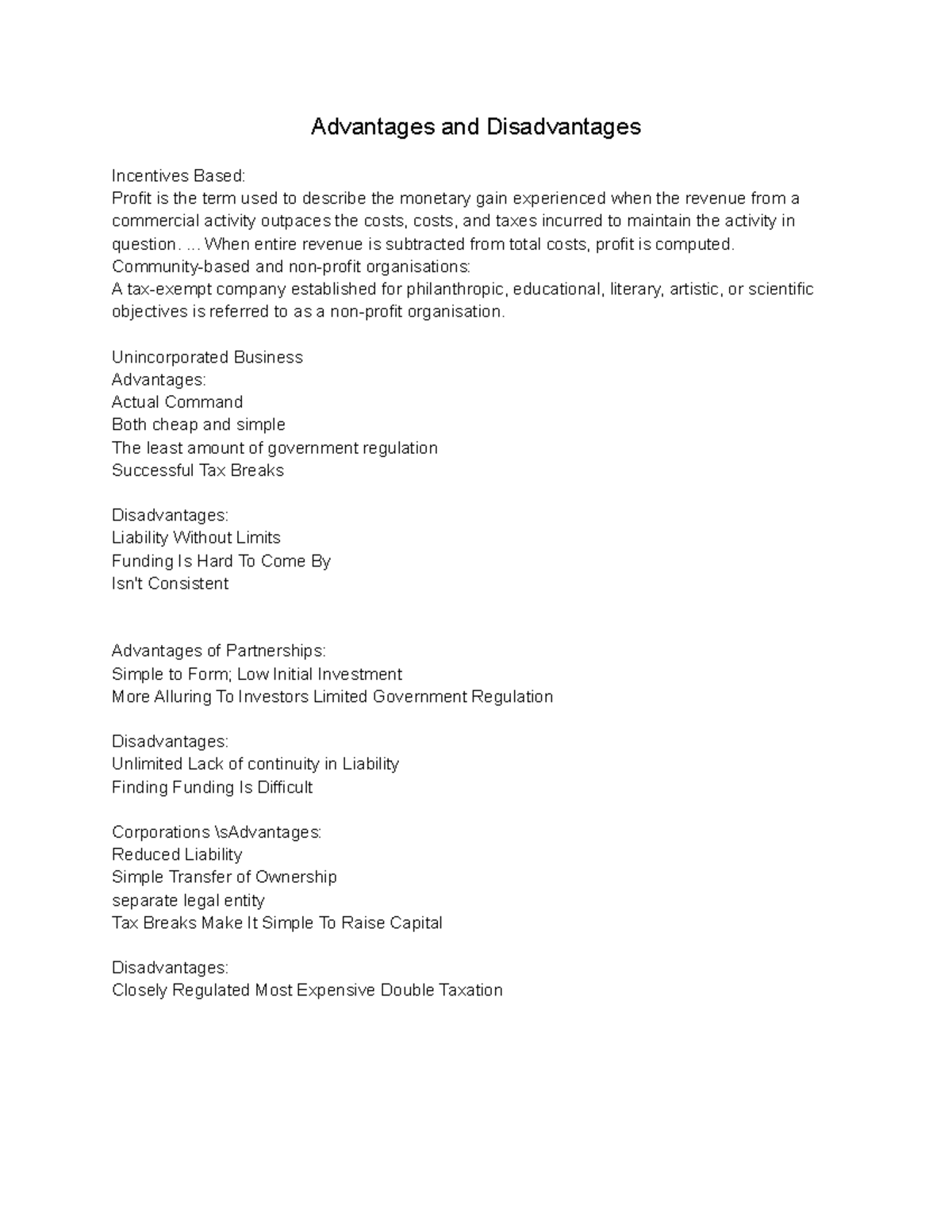 Advantages and Disadvantages - Advantages and Disadvantages Incentives ...