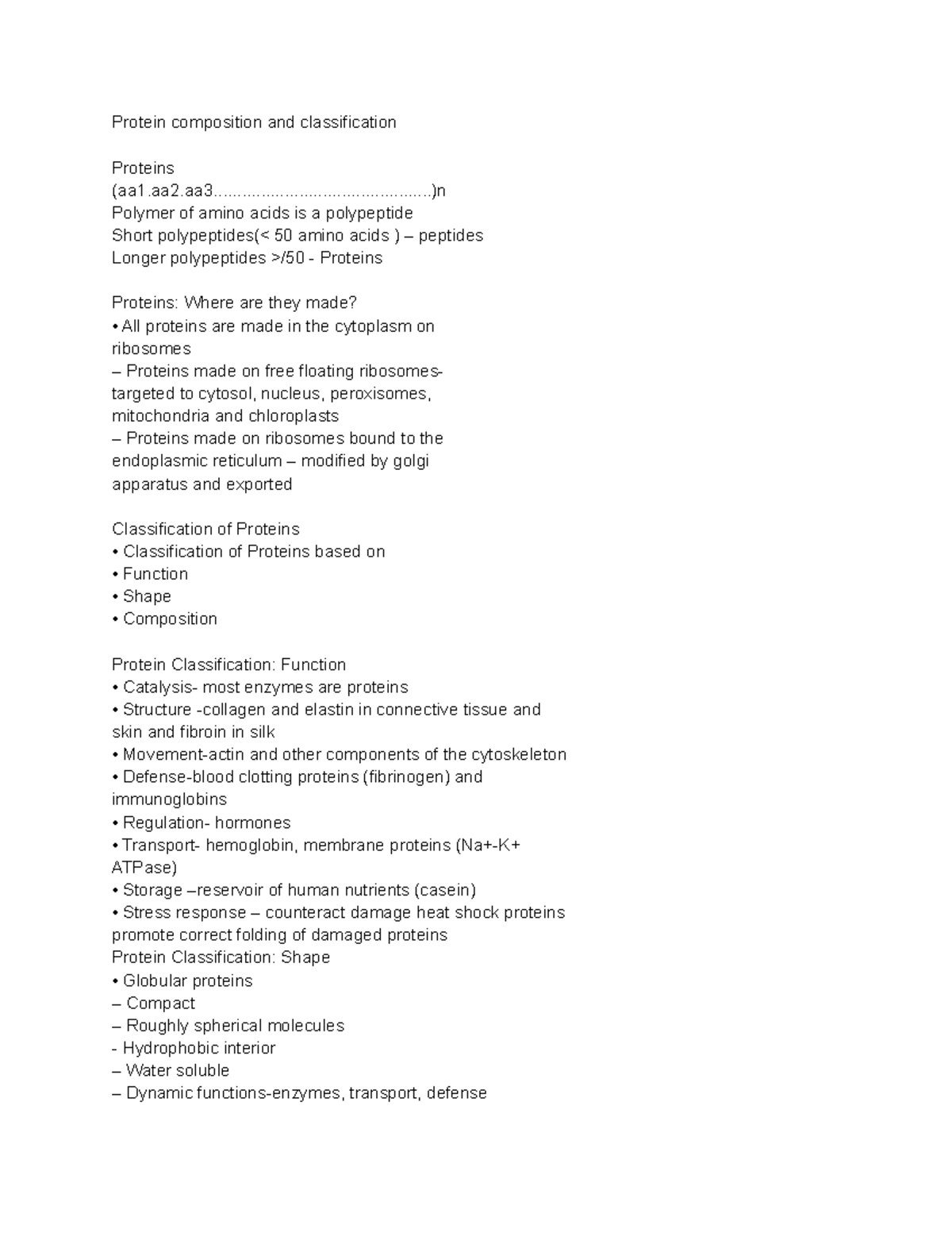 Protein composition and classification - Protein composition and ...