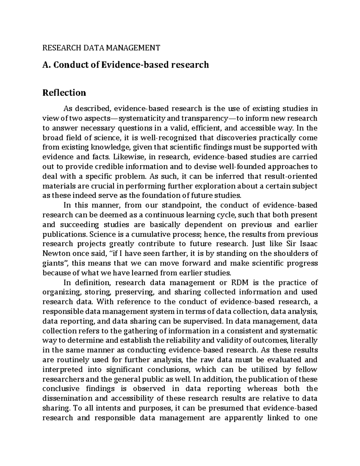 Research DATA Management - RESEARCH DATA MANAGEMENT A. Conduct of ...