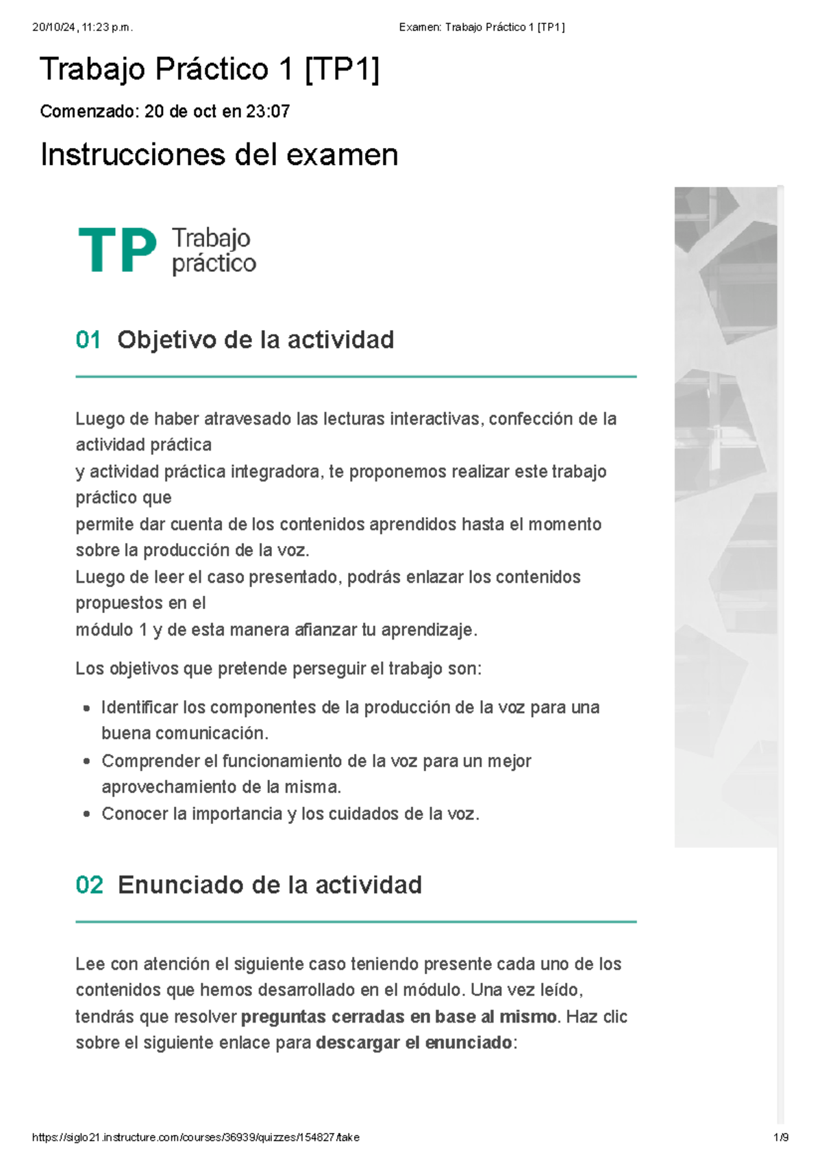 TP1 - Oratoria - 95% - 95% - Trabajo Práctico 1 [TP1] Comenzado: 20 de oct en 23: Instrucciones ...