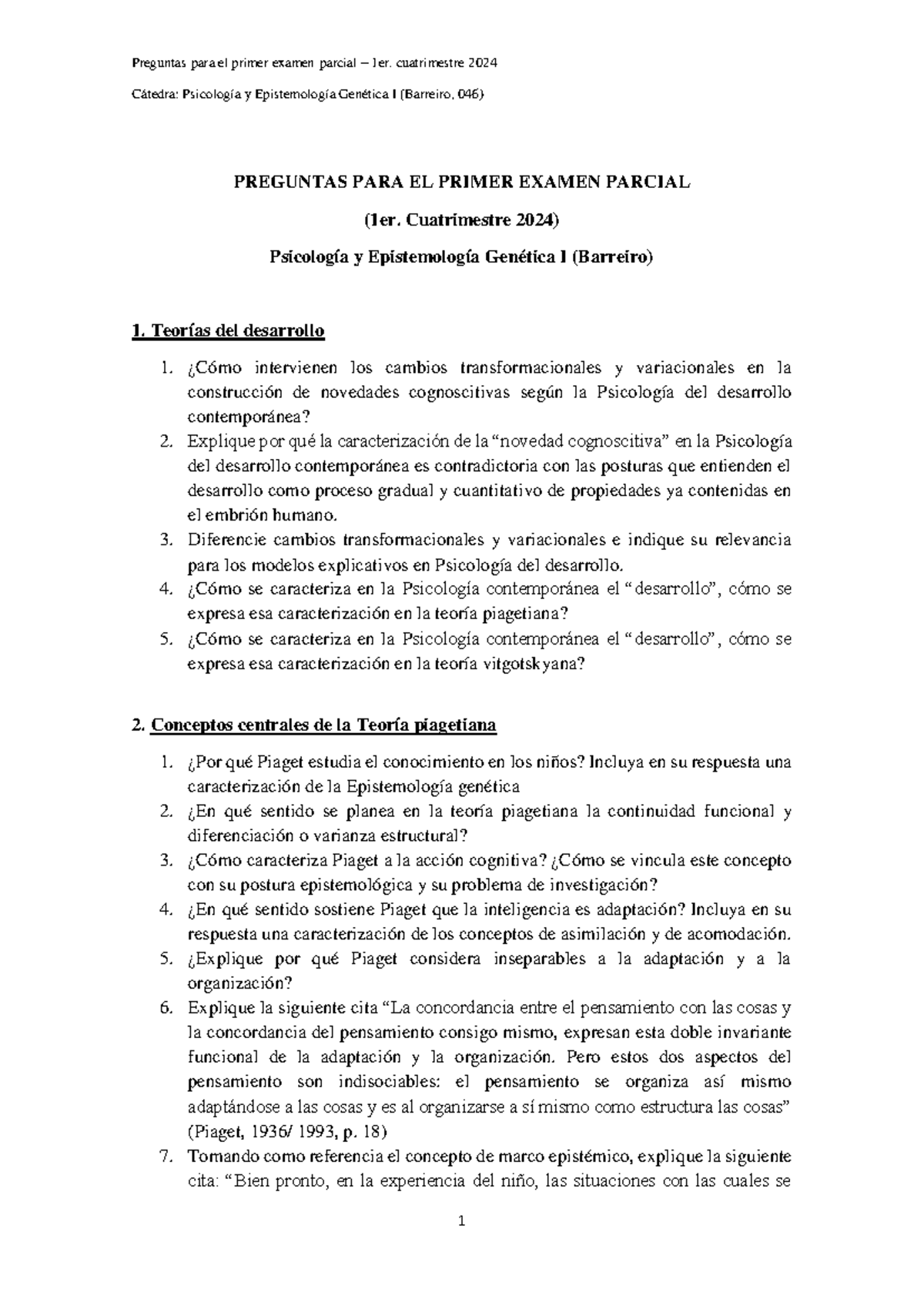 Preguntas Primer Parcial 1er. Cuatrimestre 2024 - Preguntas para el primer examen parcial – 1er ...