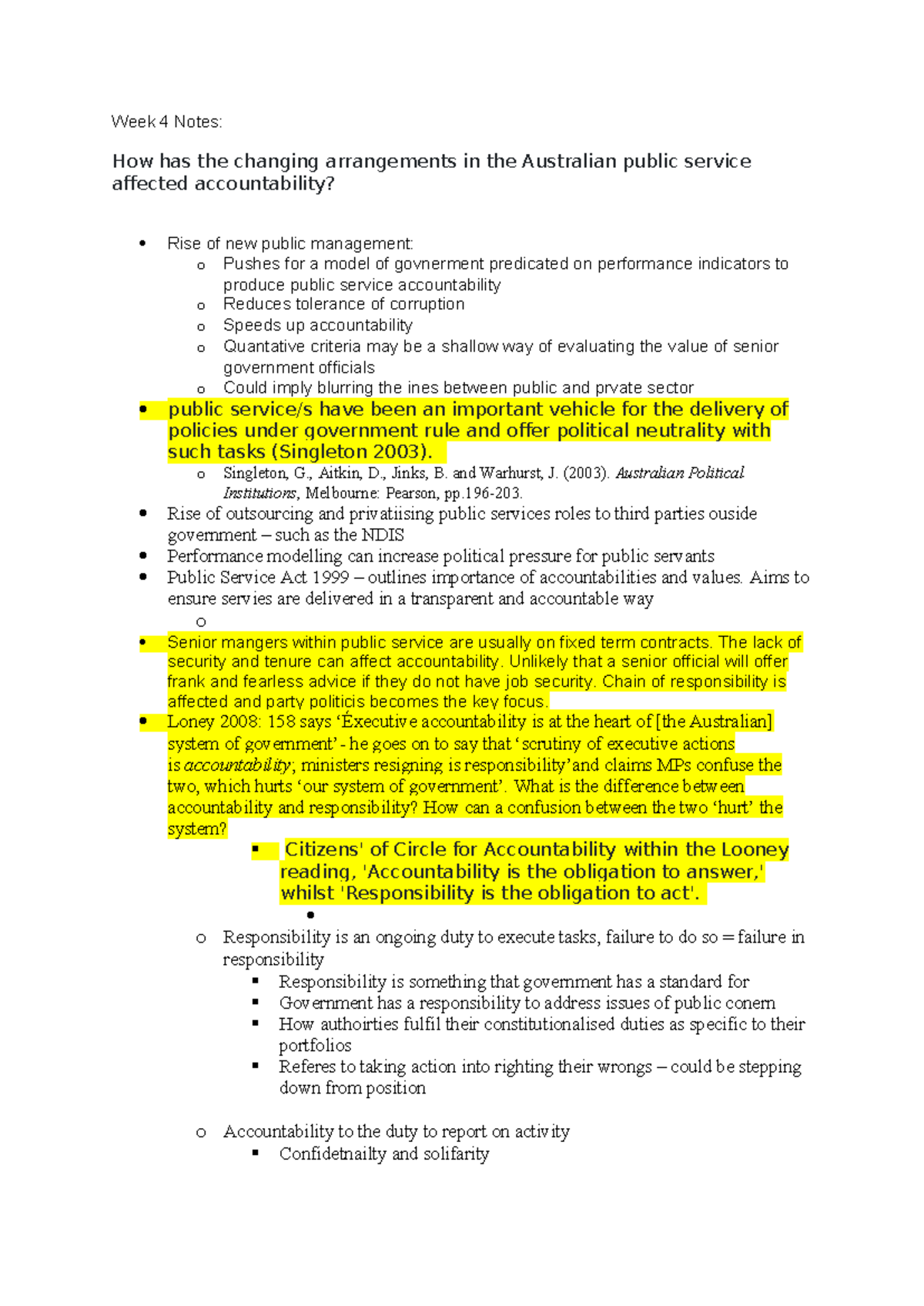 Week 4 Notes - Week 4 Notes: How has the changing arrangements in the ...