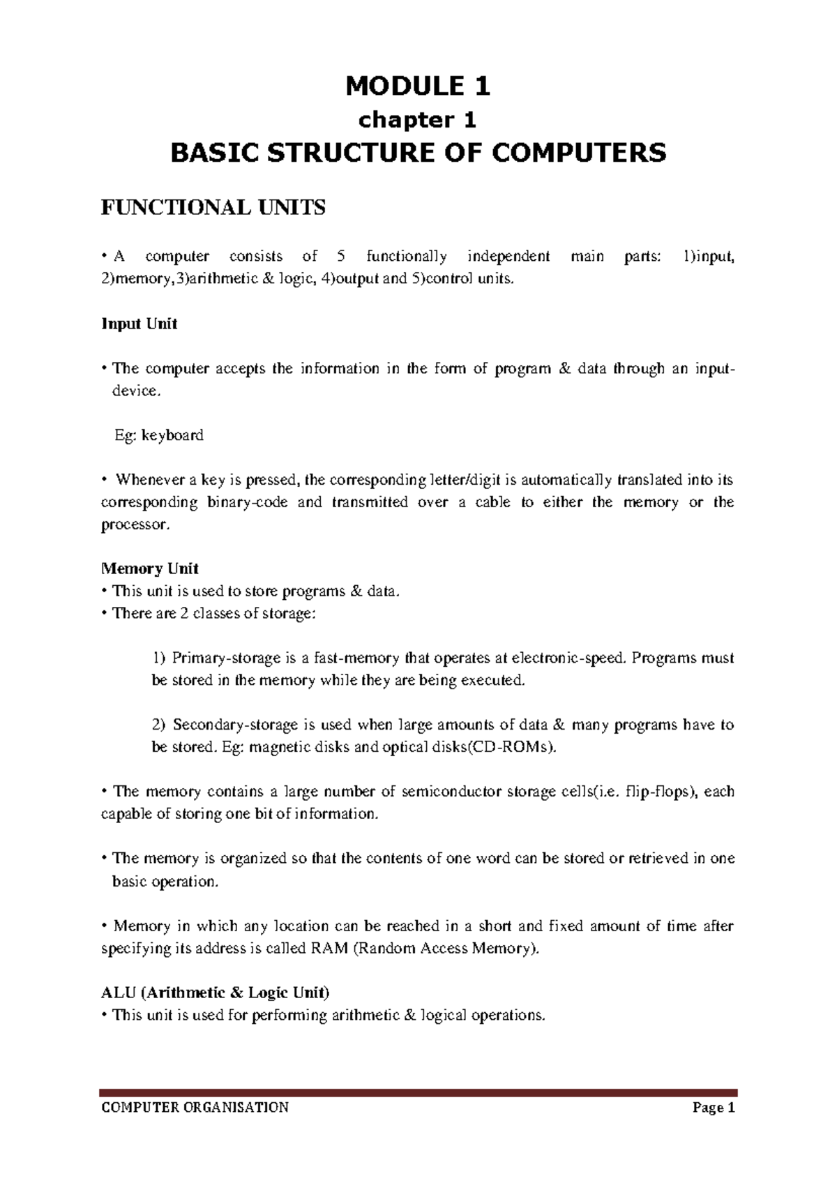 Module 1 - Lecture notes - MODULE 1 chapter 1 BASIC STRUCTURE OF ...