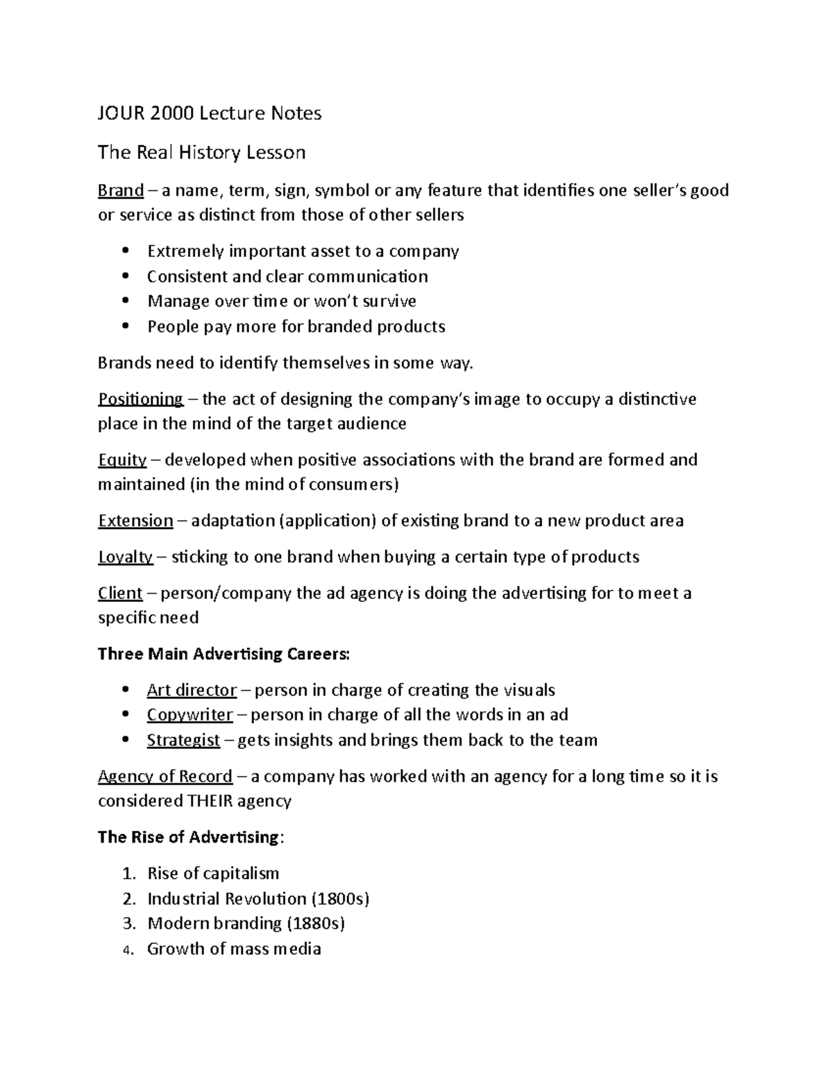 JOUR 2000 Lecture Notes - JOUR 2000 Lecture Notes The Real History ...