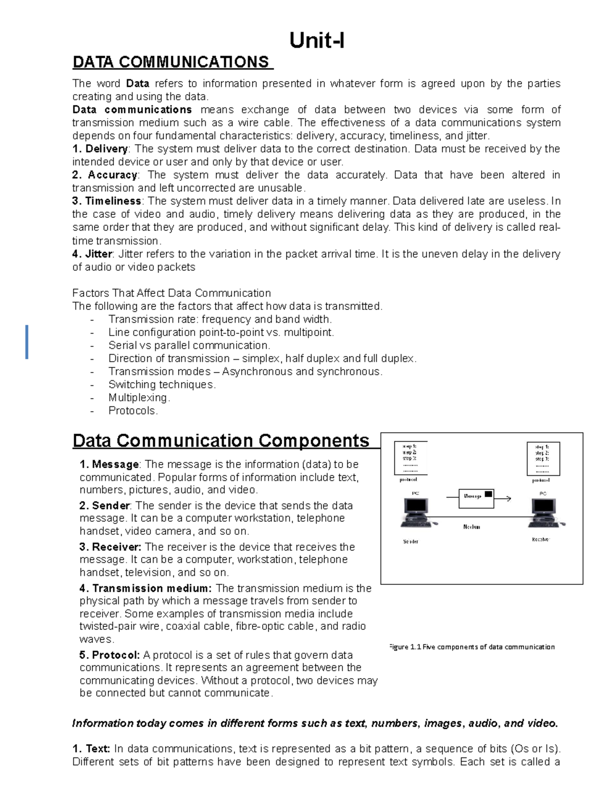 New unit 1 - Computer networks - Unit-I DATA COMMUNICATIONS The word ...