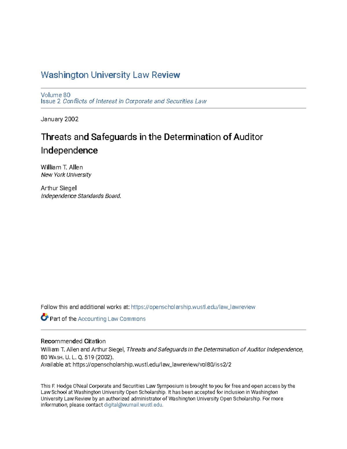 Threats and Safeguards in the Determination of Auditor Independen ...