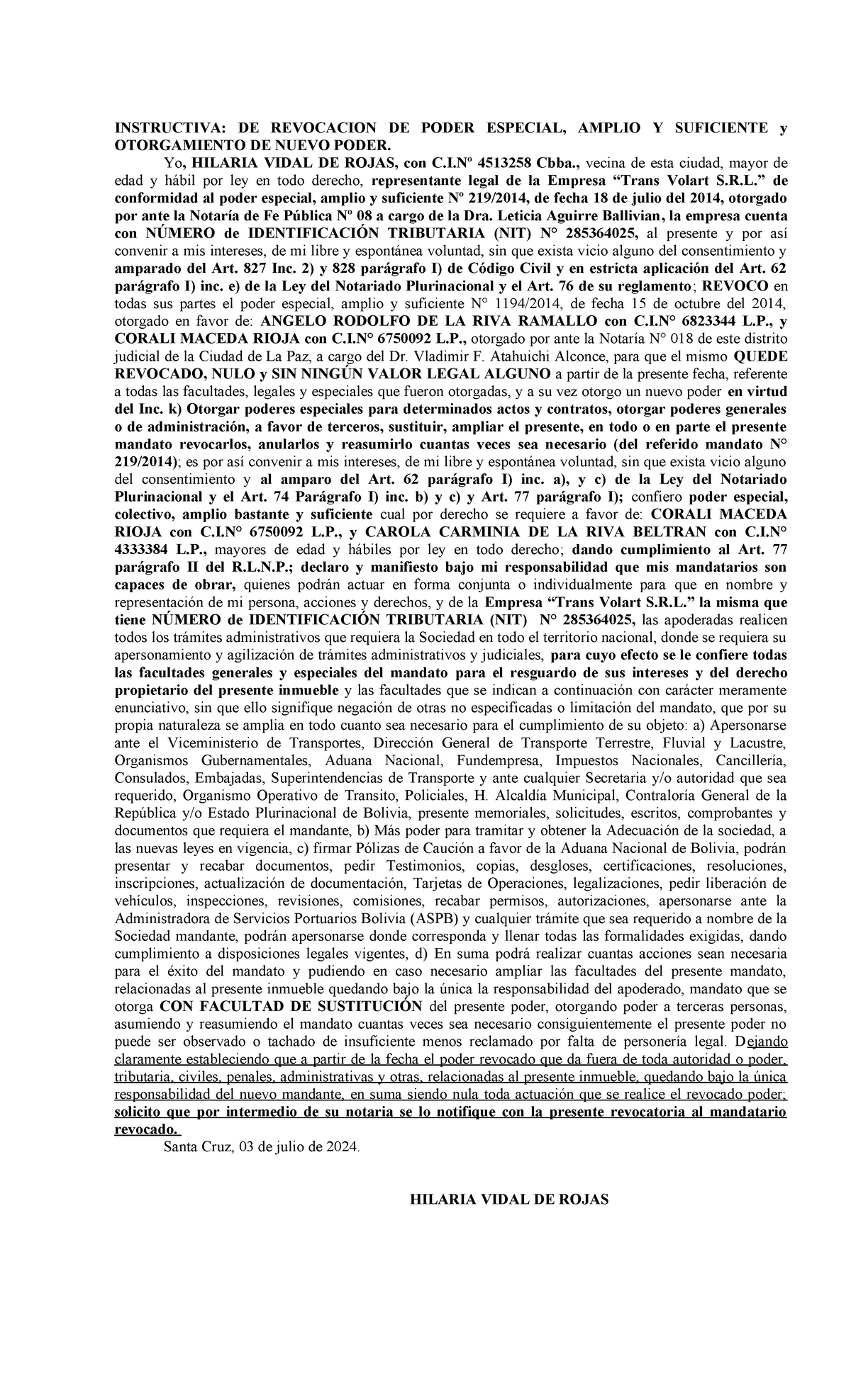 Revocatoria y Ortgamiento DE Nuevo Poder - INSTRUCTIVA: DE REVOCACION ...