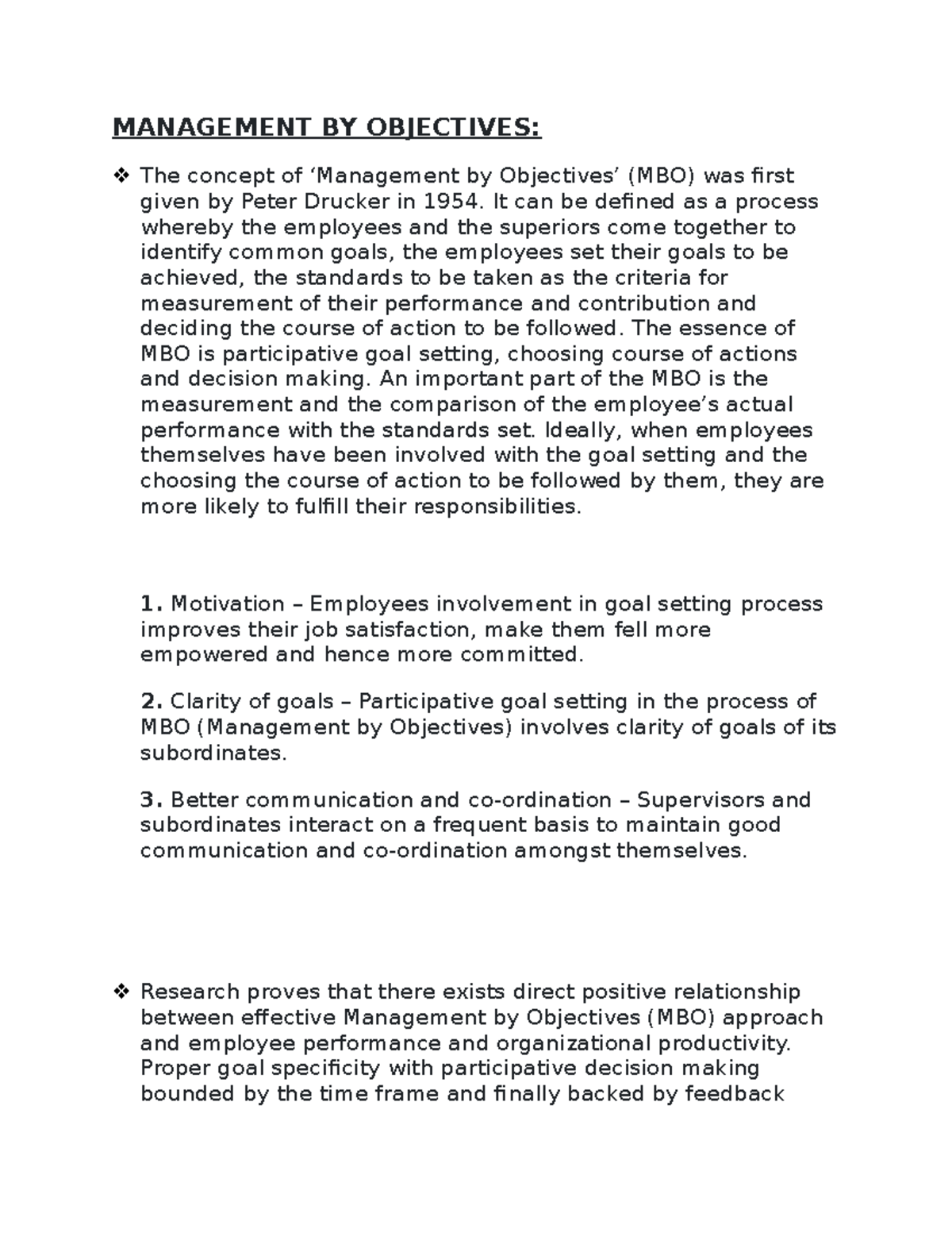 Management BY Objectives - MANAGEMENT OBJECTIVES: The concept of (MBO ...