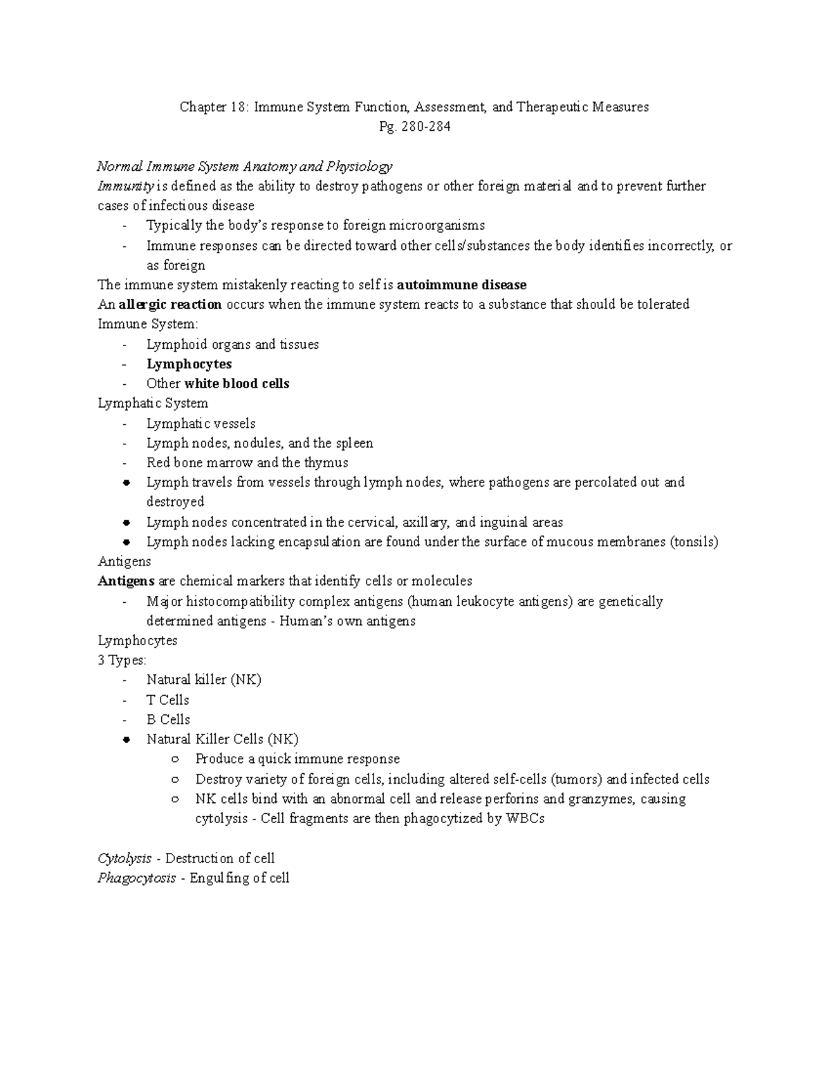 Chapter 18: Immune System Function, Assessment, and Therapeutic ...