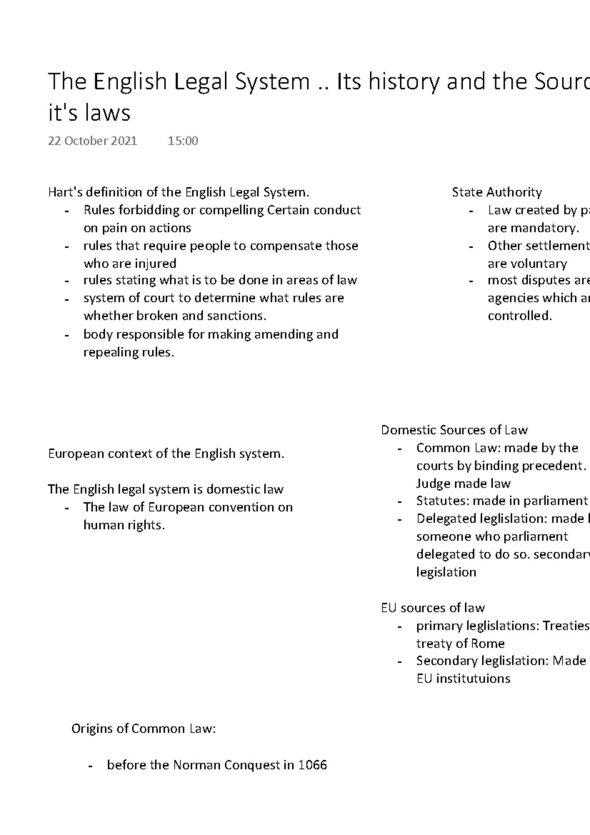 The English Legal System .. Its history and the Source of it's laws ...