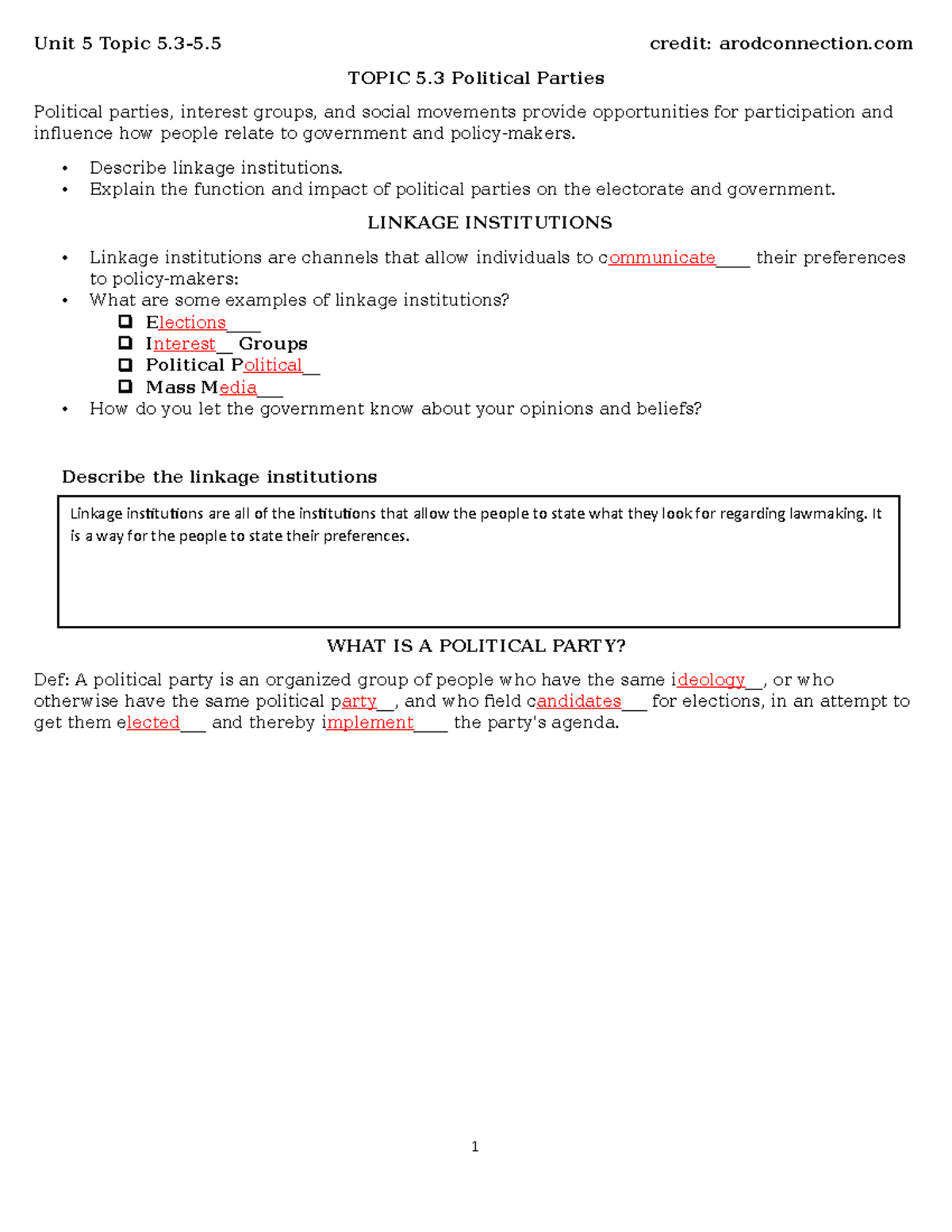 AP Gov. Chap. 5 Topic 5.3-5.5 - Unit 5 Topic 5.3-5 credit ...