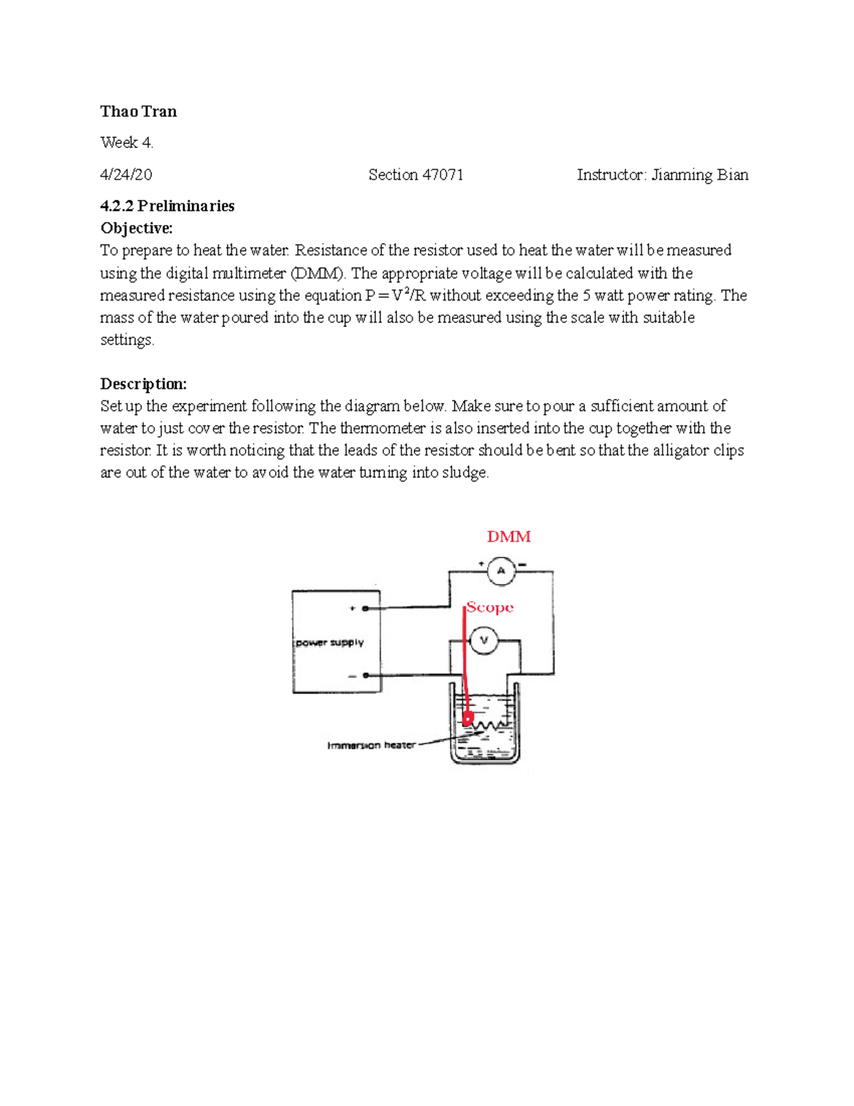 Phys lab4 - physics lab report - Thao Tran Week 4. 4/24/20 Section ...
