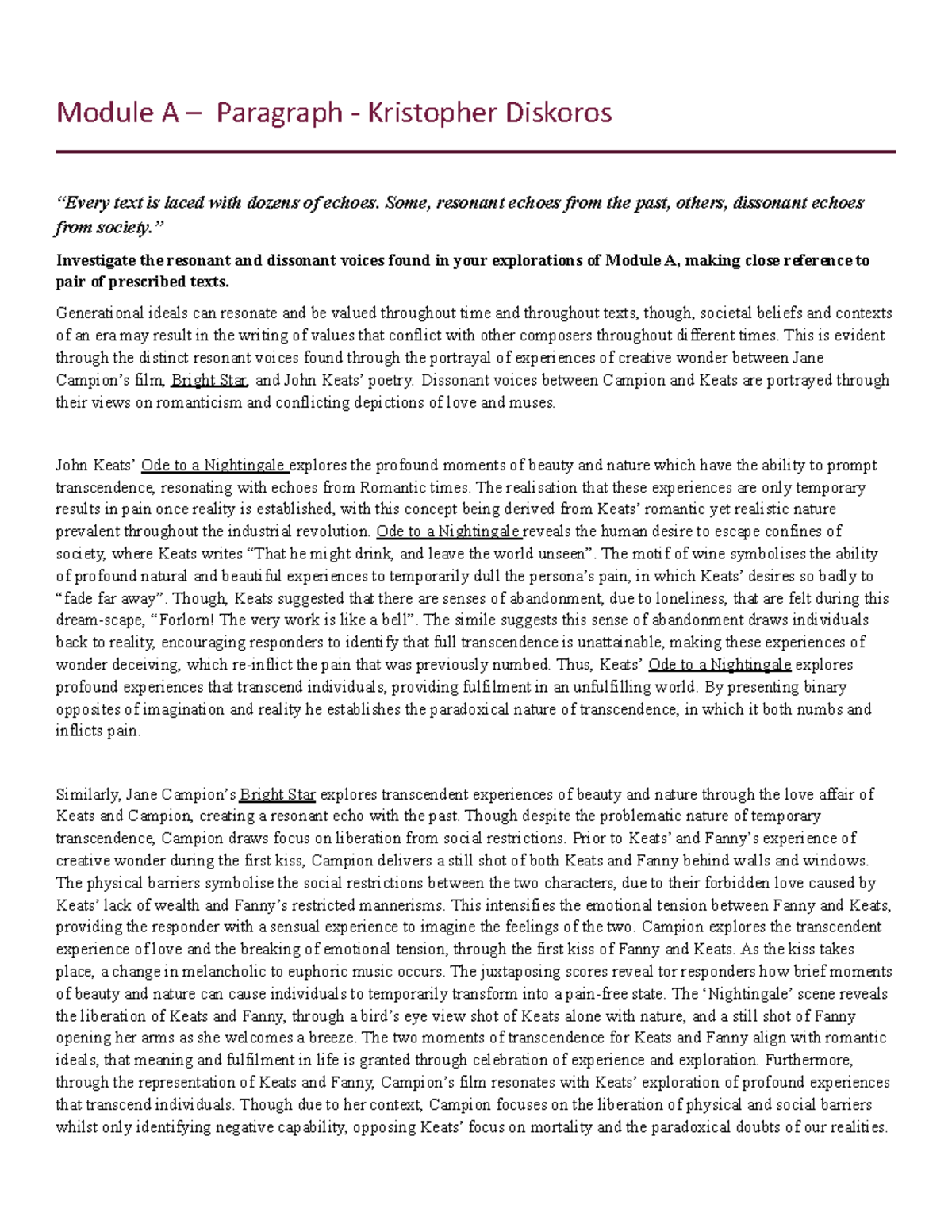 Mod A Practice Essay - Module A – Paragraph - Kristopher Diskoros ...