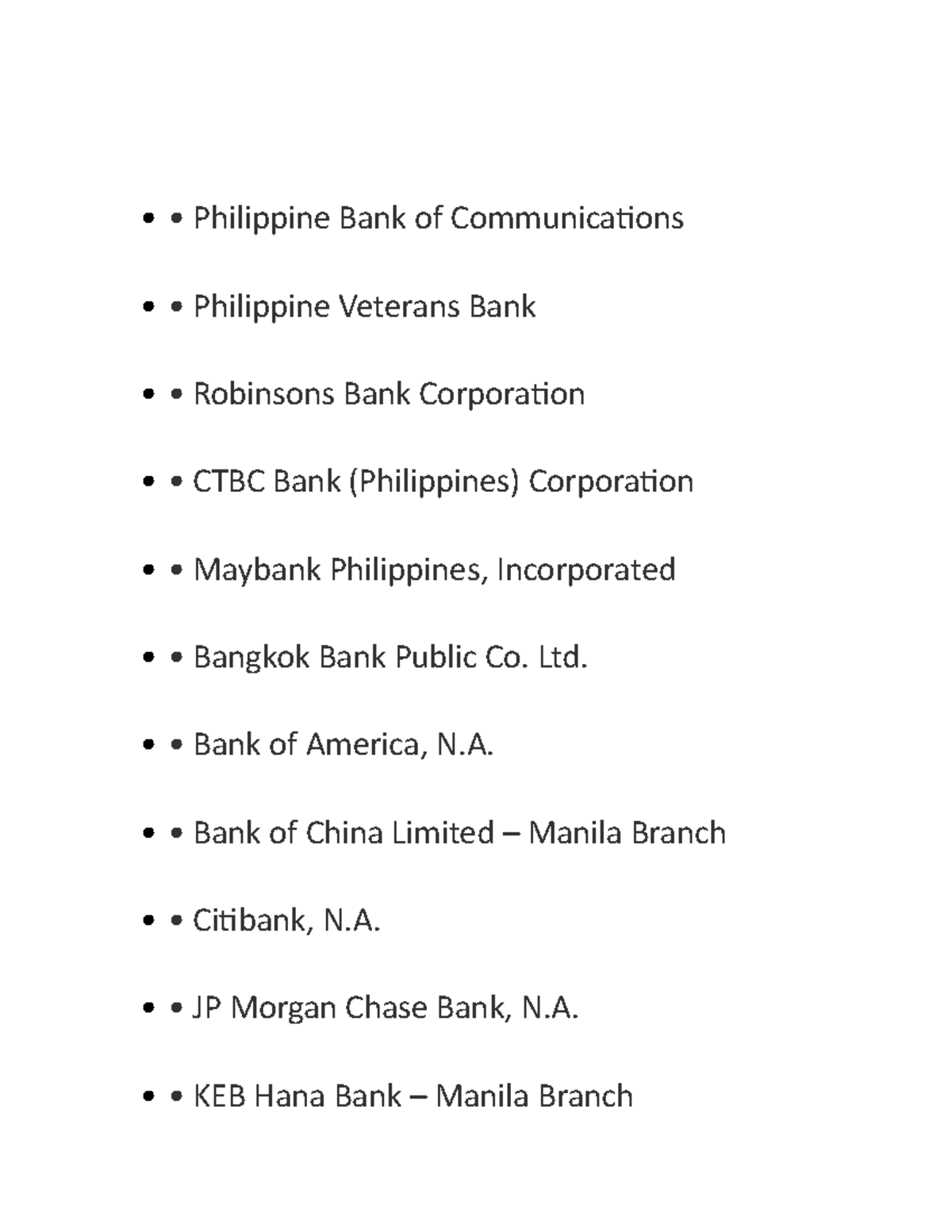 Banks Classification V - • Philippine Bank of Communications ...