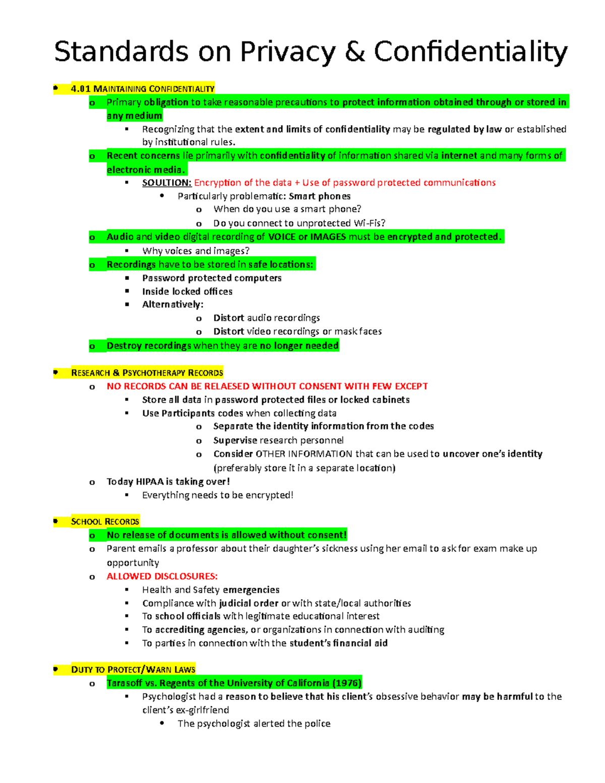 Standards on Privacy & Confidentiality - Standards on Privacy ...